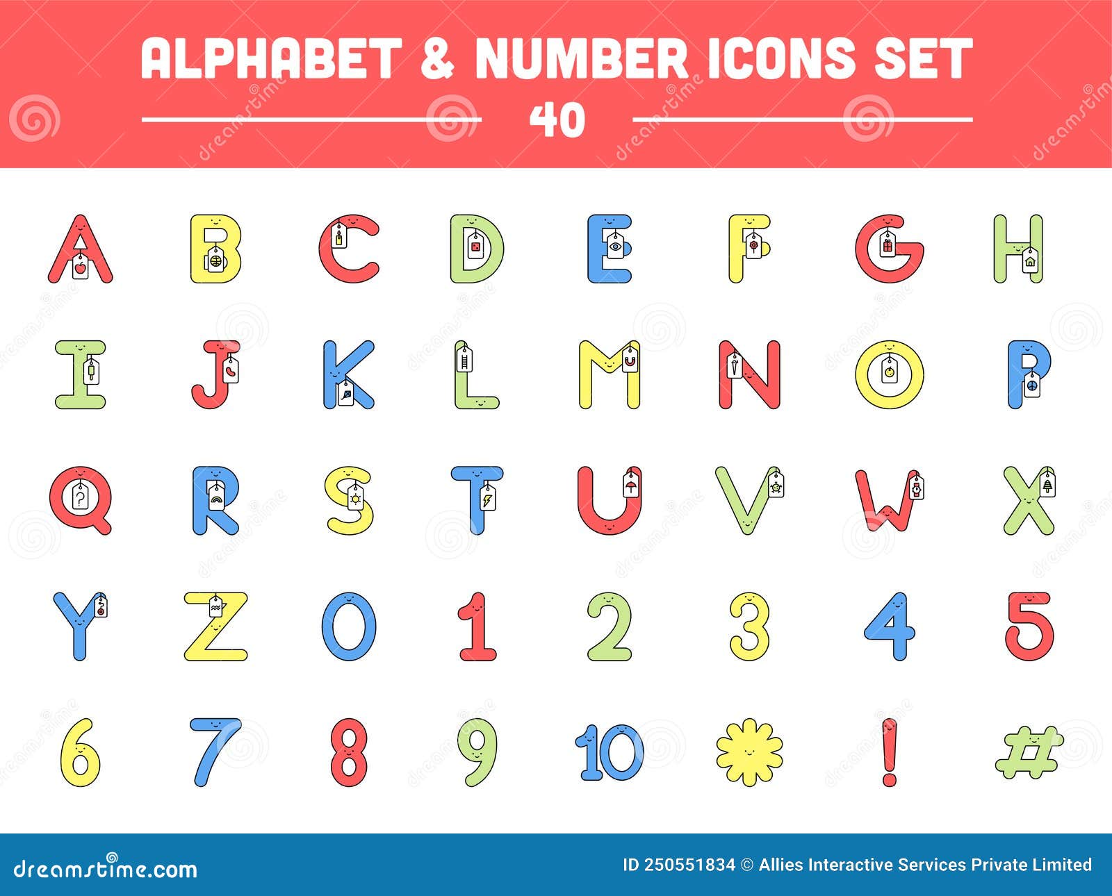 Cartoon Funny Alphabet with Words Tag and Numeric Letter Character ...