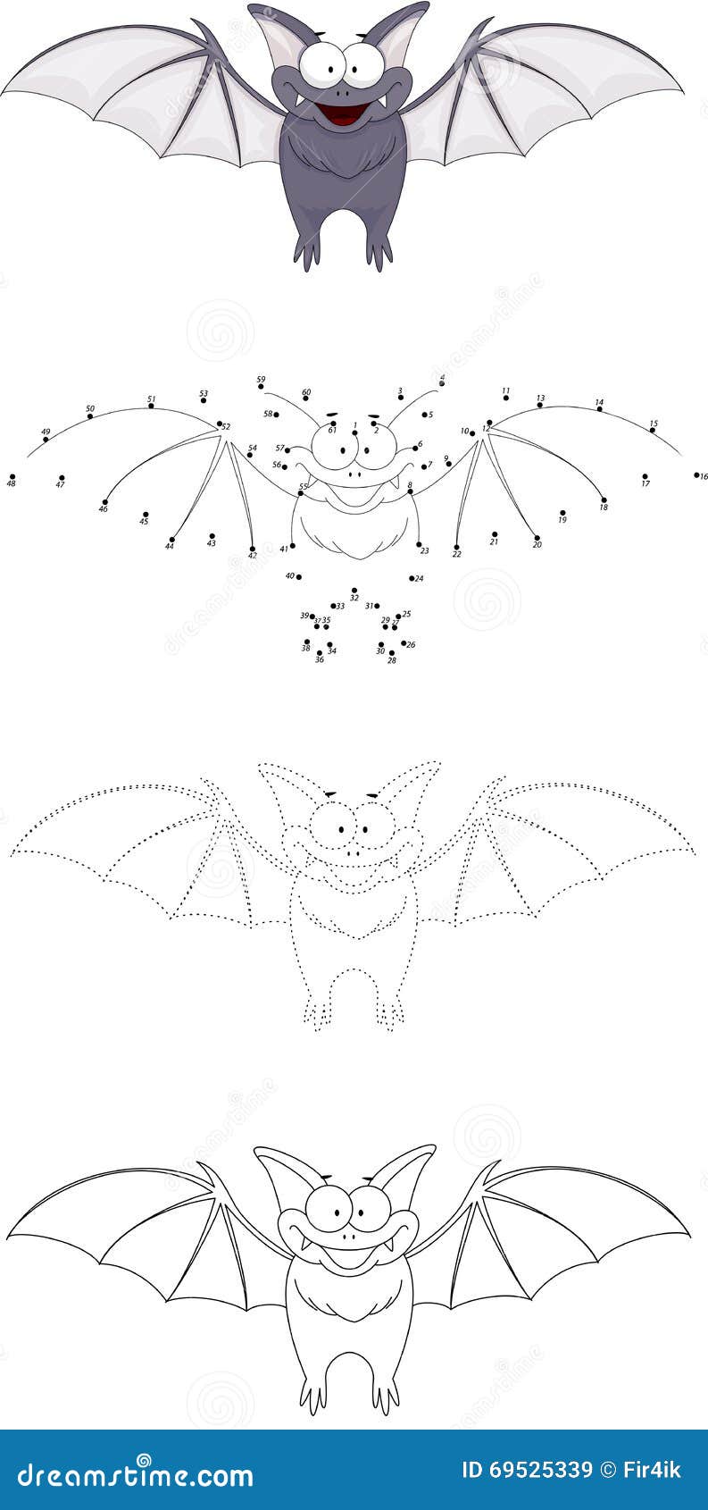 Cartoon Funny Bat. Dot To Dot Game for Kids Stock Vector - Illustration ...