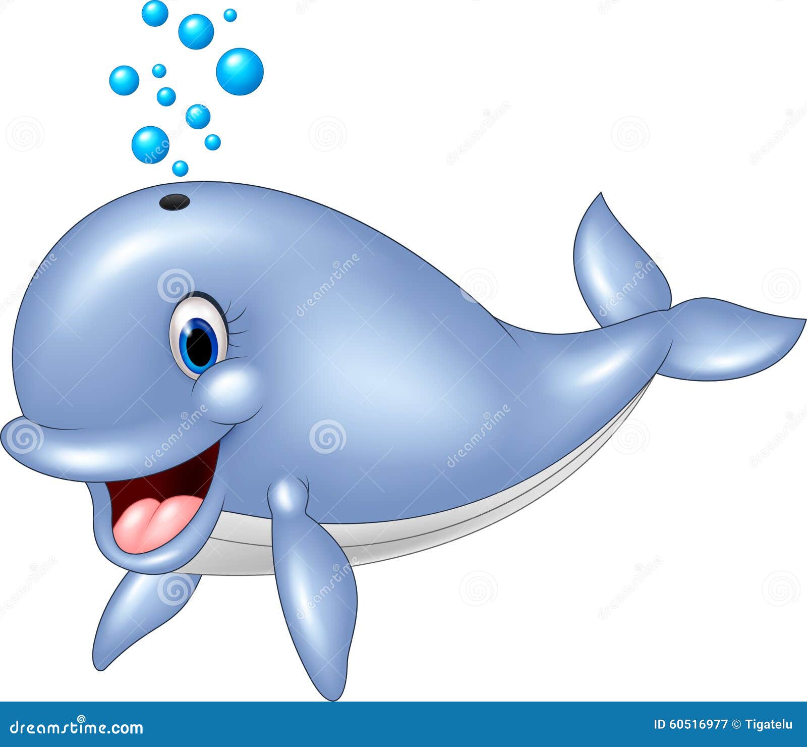 Cartoon Funny Blue Whale On White Background Stock Vector - Image: 60516977