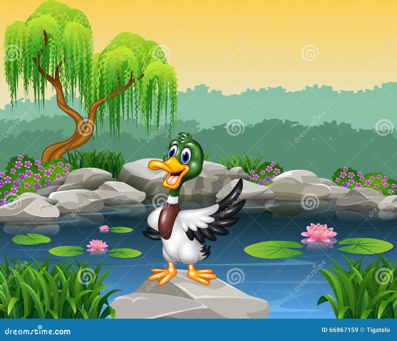 Cartoon Funny Duck Presenting Stock Vector - Illustration of character ...