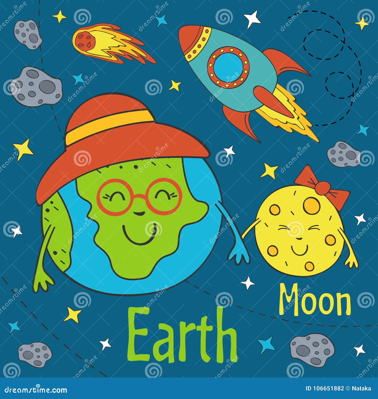 Cartoon Funny Earth with Moon Stock Vector - Illustration of character ...
