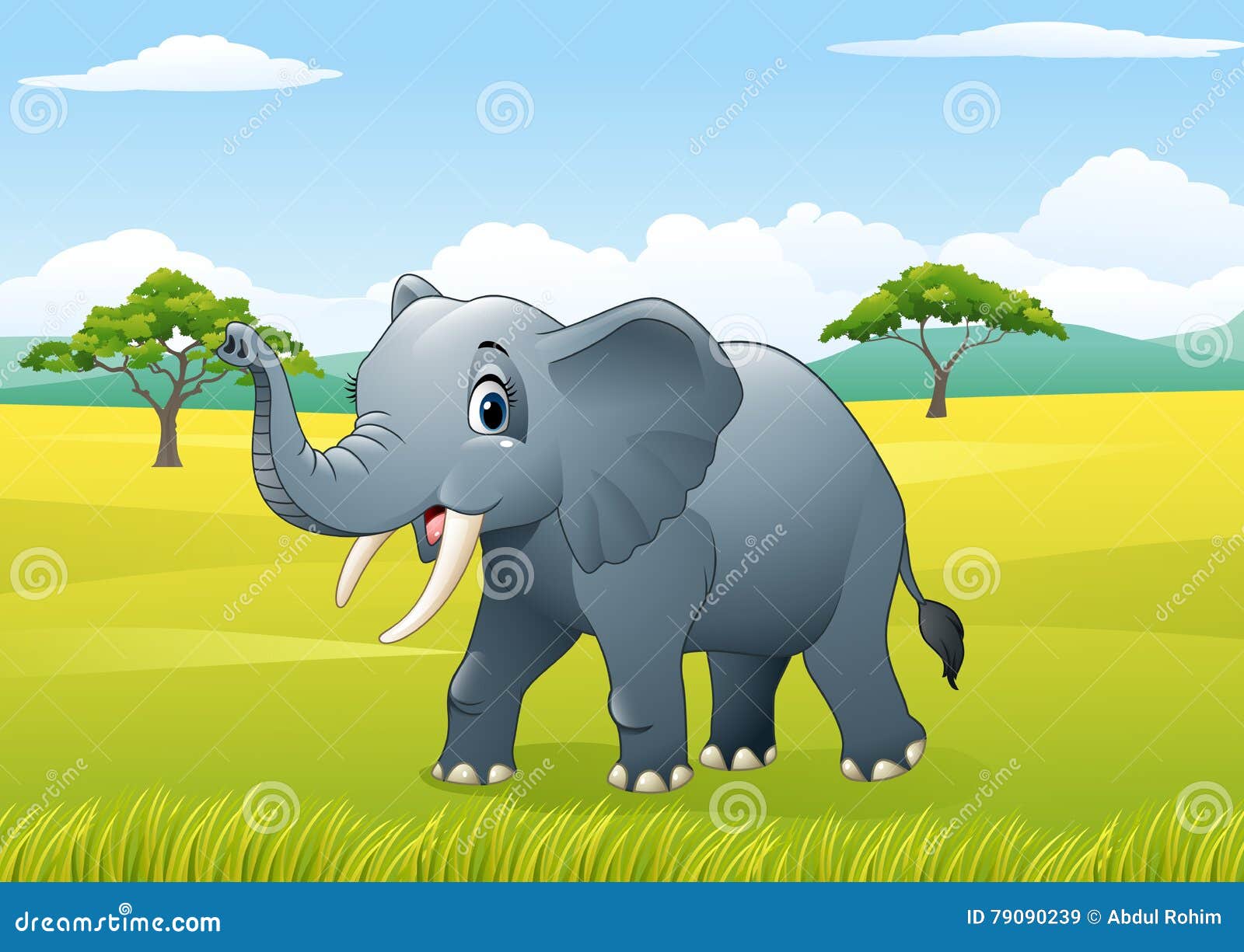 Cartoon Funny Elephant in the Jungle Stock Vector - Illustration of ...