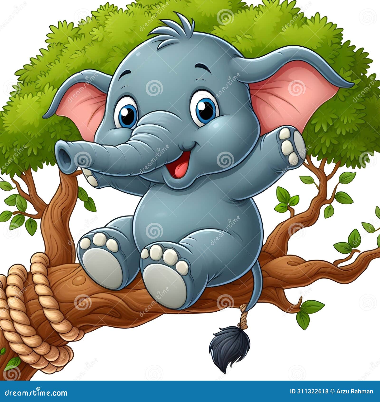 Cartoon Funny Elephant Playing on a Tree Branch Stock Illustration ...