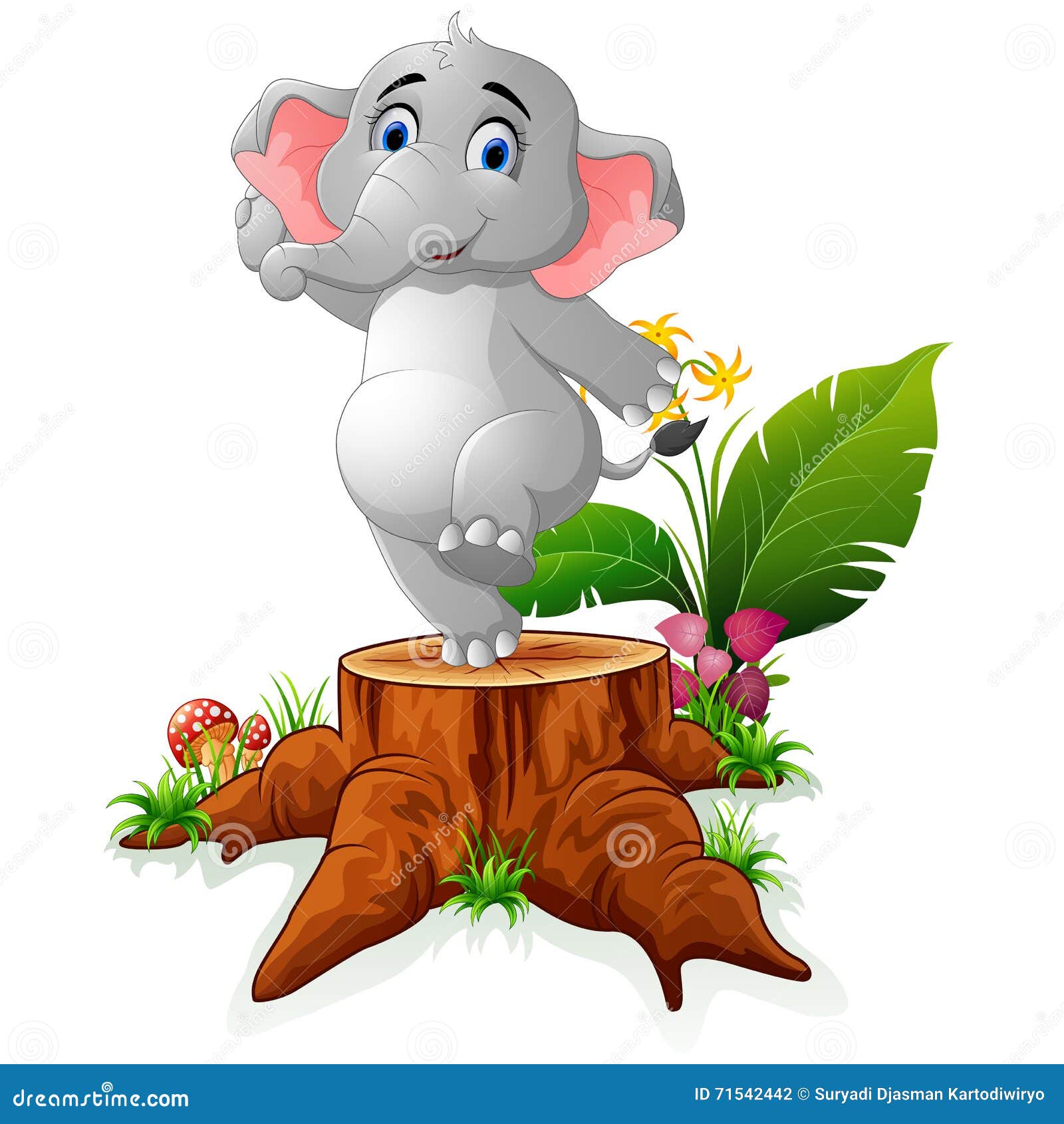 Cartoon Funny Elephant Posing on Tree Stump Stock Vector - Illustration ...