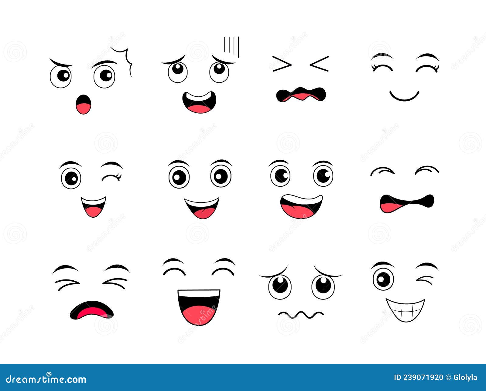 Cartoon Funny Face Collection. Stock Vector - Illustration of laugh ...