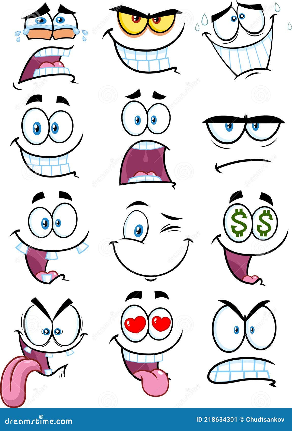 Cartoon Funny Faces. Vector Collection Set Stock Vector - Illustration ...