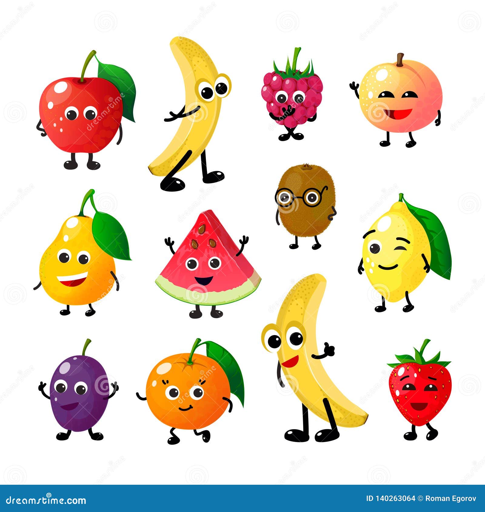 Funny Fruits Set. Cute Fruits And Vegetables Collection. Cartoon Food ... Funny Fruits Set. Cute Fruits And Vegetables Collection. Cartoon Food ...