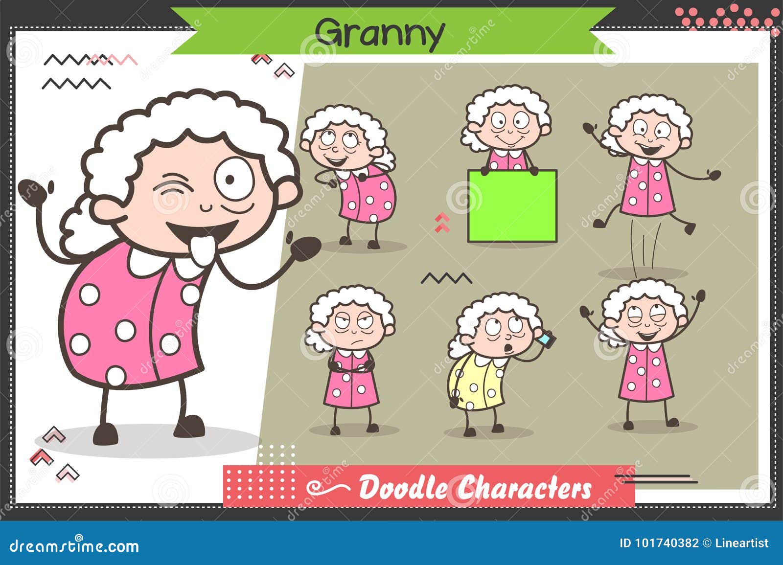 Cartoon Funny Granny Character Many Expressions And Poses Vector Set ...