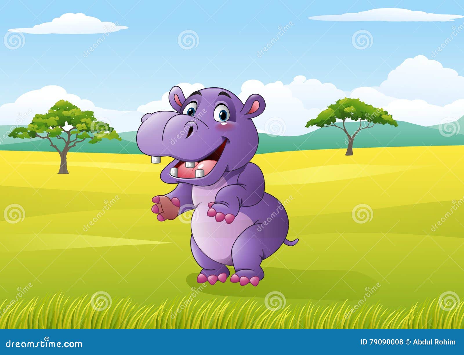 Funny Hippo Illustration - Black Outline Cartoon Vector | CartoonDealer ...