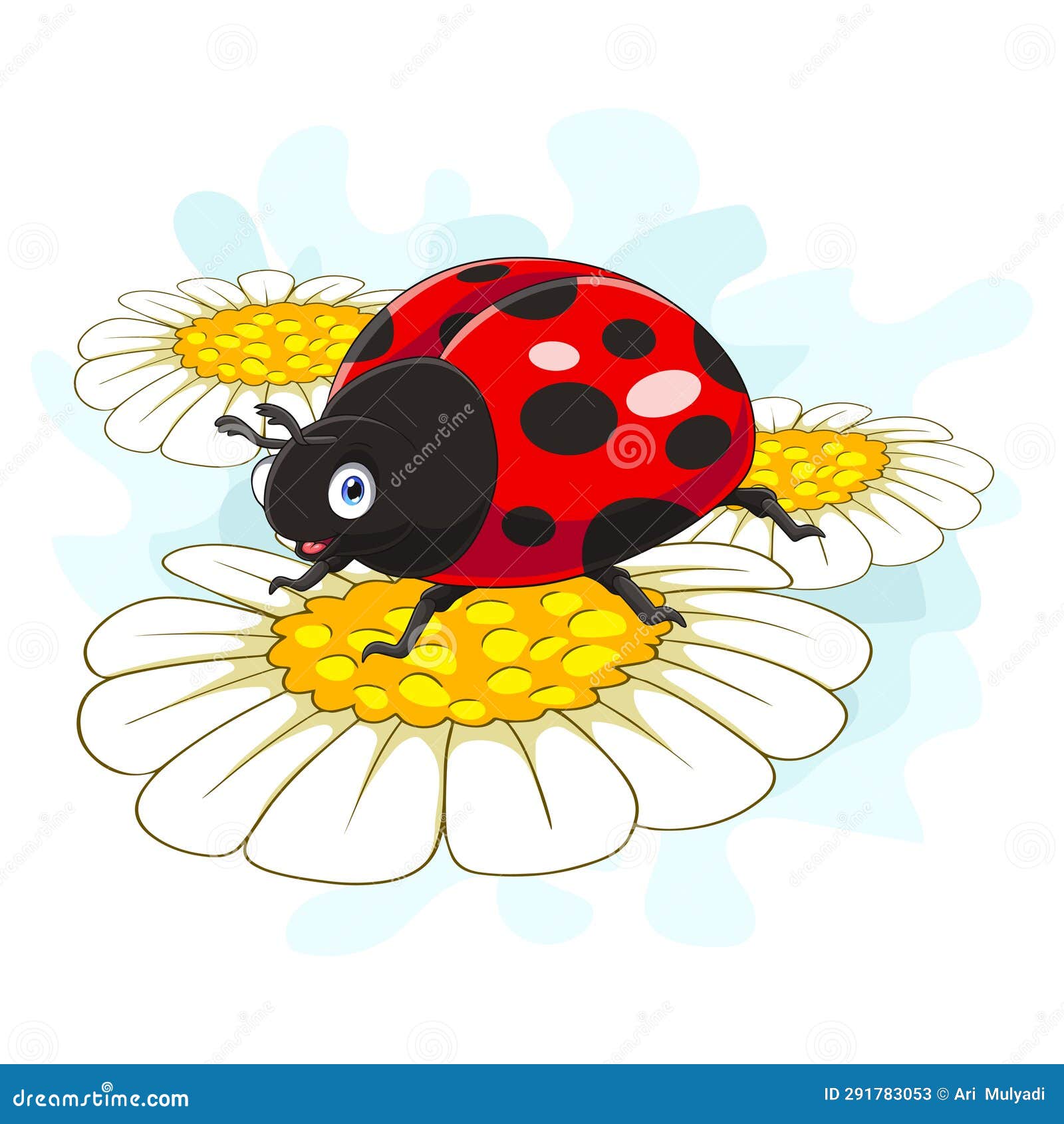Cartoon Funny Ladybug on Daisy Flower Stock Illustration - Illustration ...