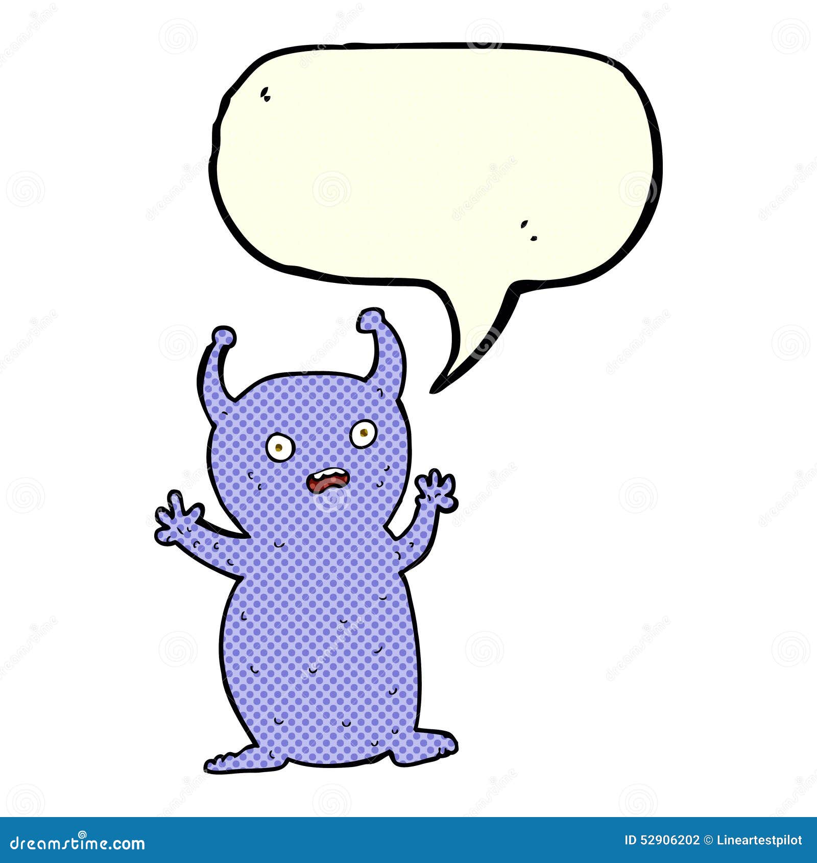 Cartoon Funny Little Alien with Speech Bubble Stock Illustration ...