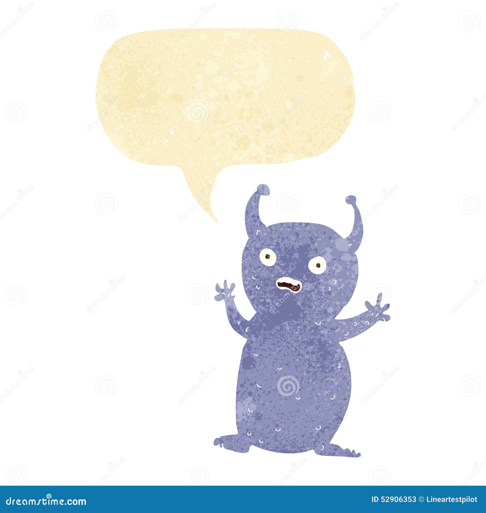 Cartoon Funny Little Alien with Speech Bubble Stock Illustration ...