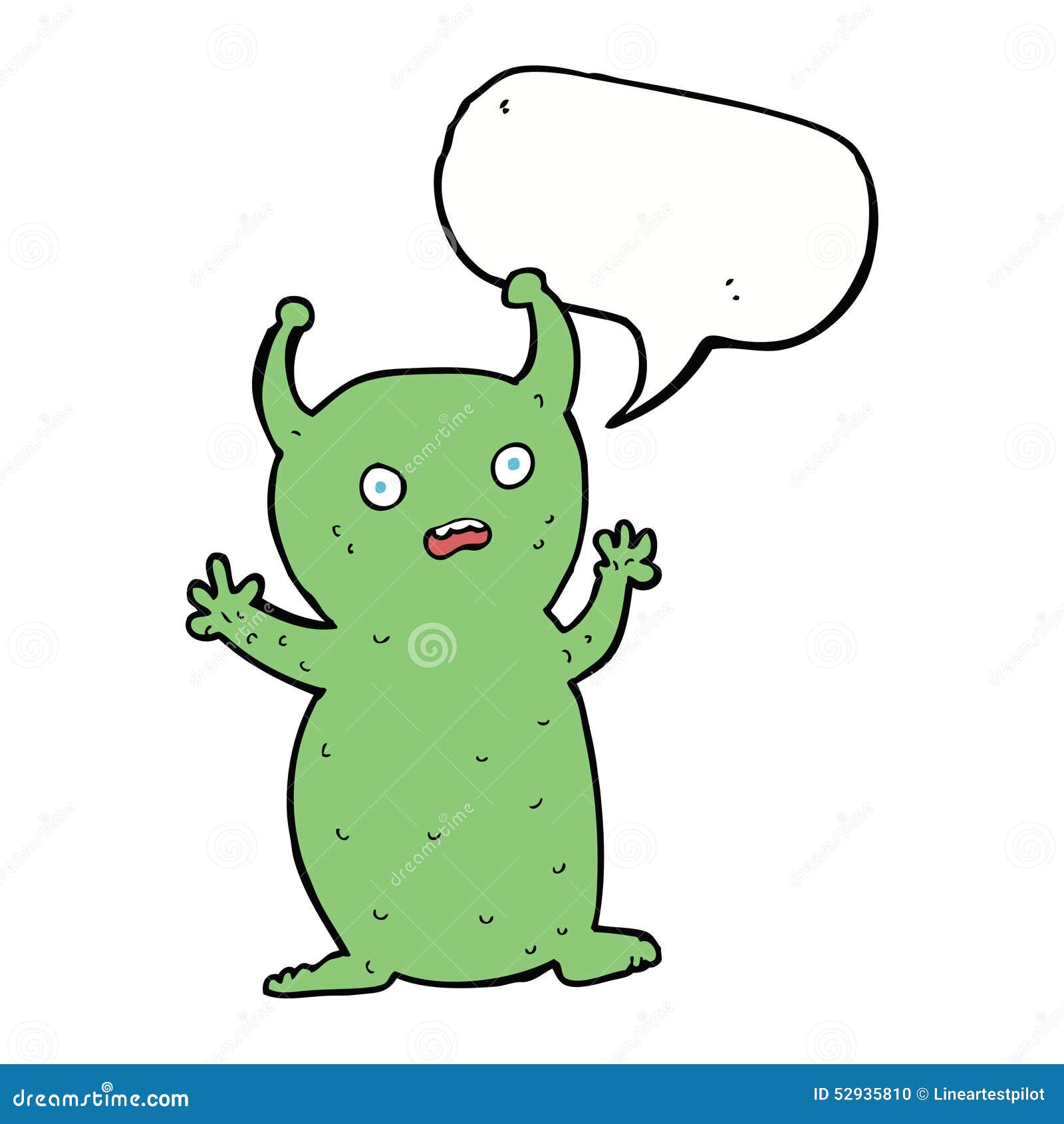 Cartoon Funny Little Alien with Speech Bubble Stock Illustration ...