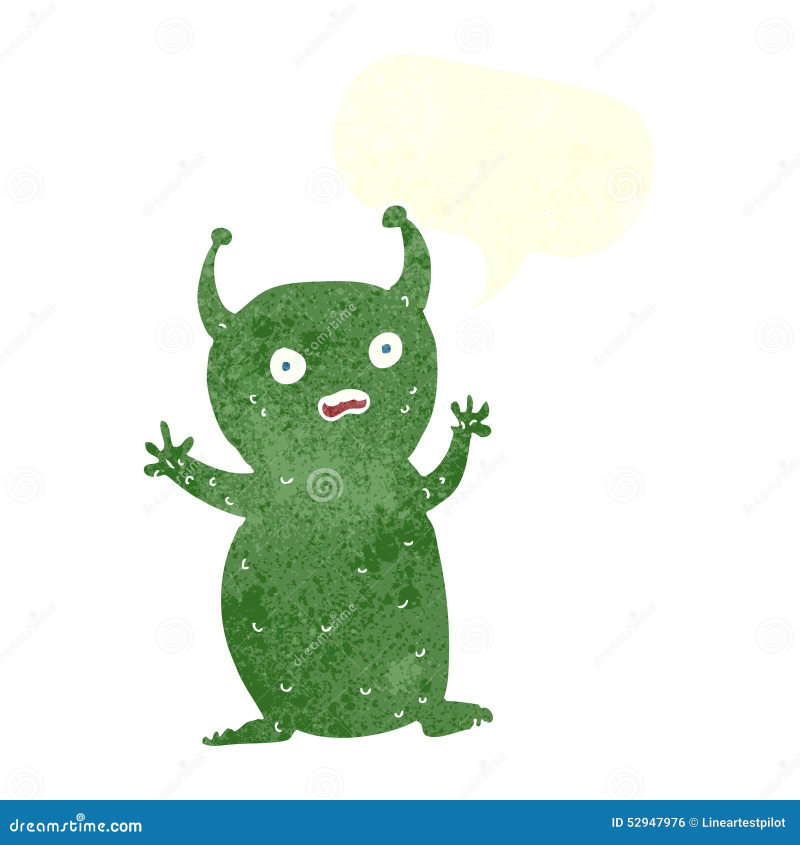 Cartoon Funny Little Alien with Speech Bubble Stock Illustration ...