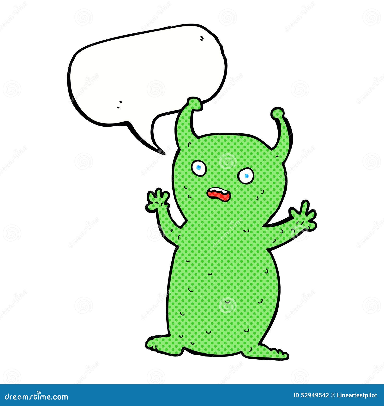 Cartoon Funny Little Alien with Speech Bubble Stock Illustration ...