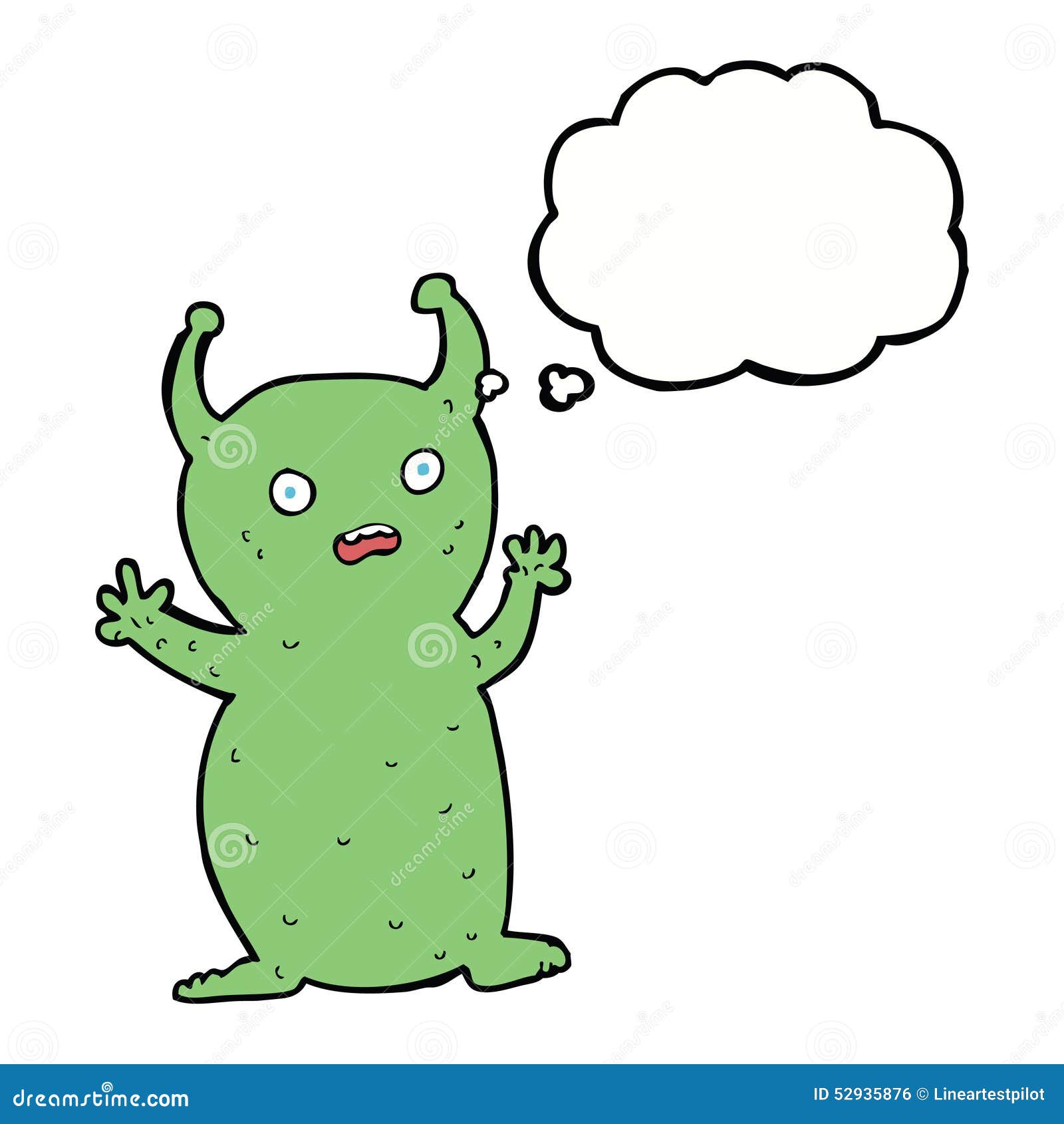 Cartoon Funny Little Alien with Thought Bubble Stock Illustration ...