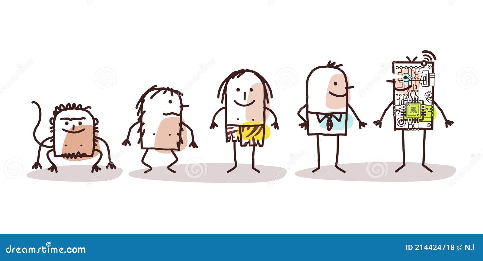 Cartoon Funny Male Characters And Human Evolution Vector Illustration ...