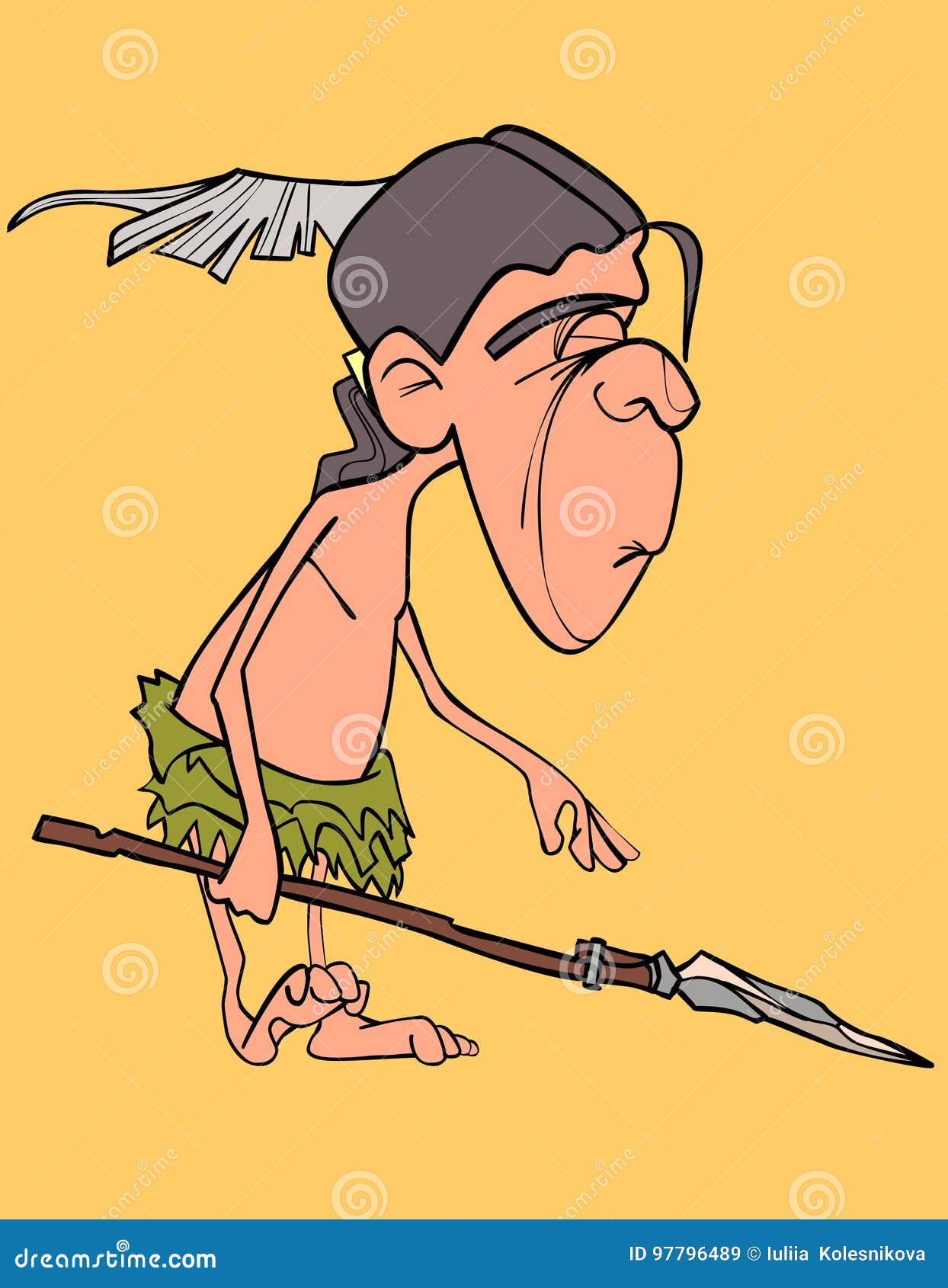 Cartoon Funny Man Aboriginal Indian With A Spear In His Hand ...