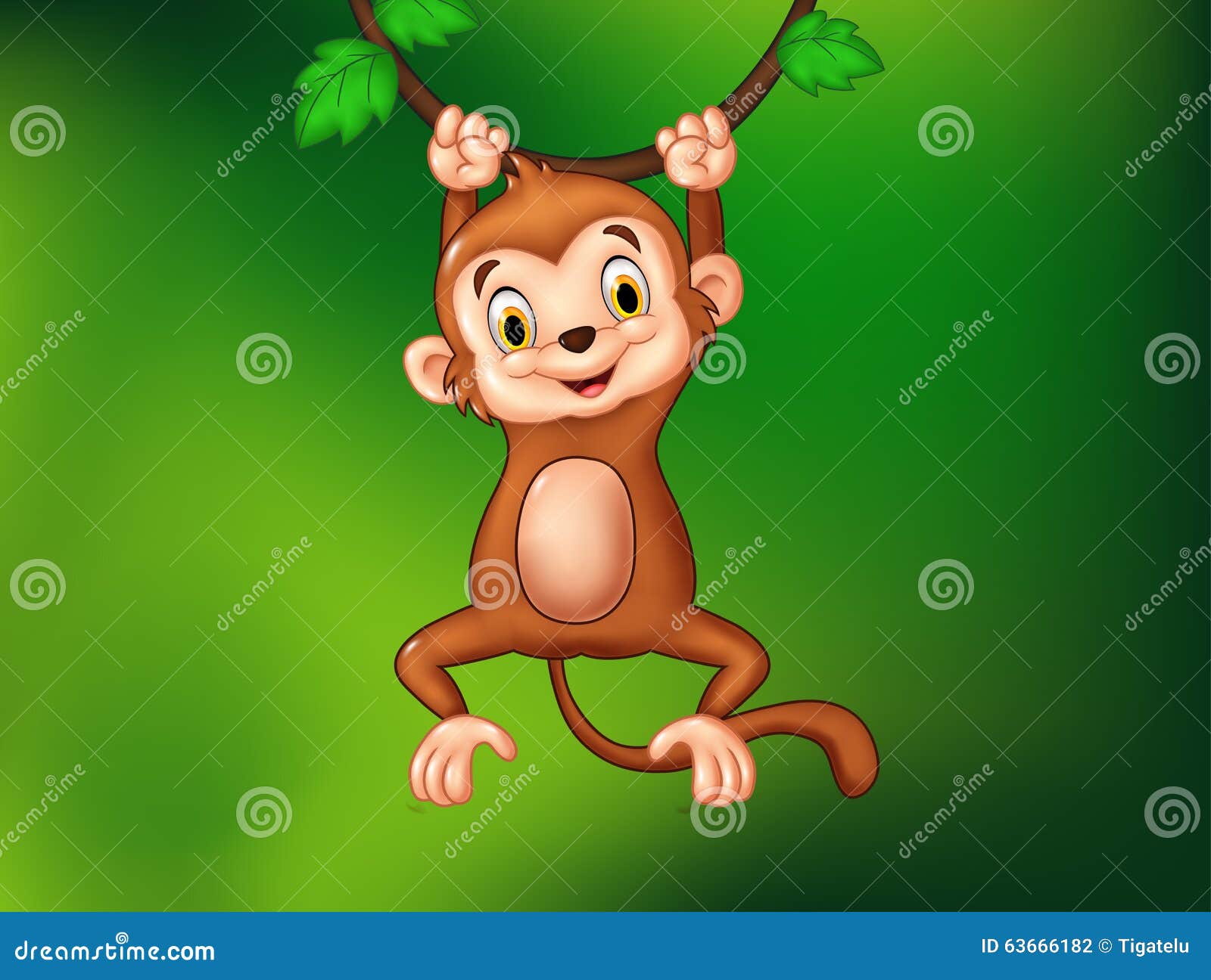 Cartoon Funny Monkey Hanging on a Vine Stock Vector - Illustration of ...