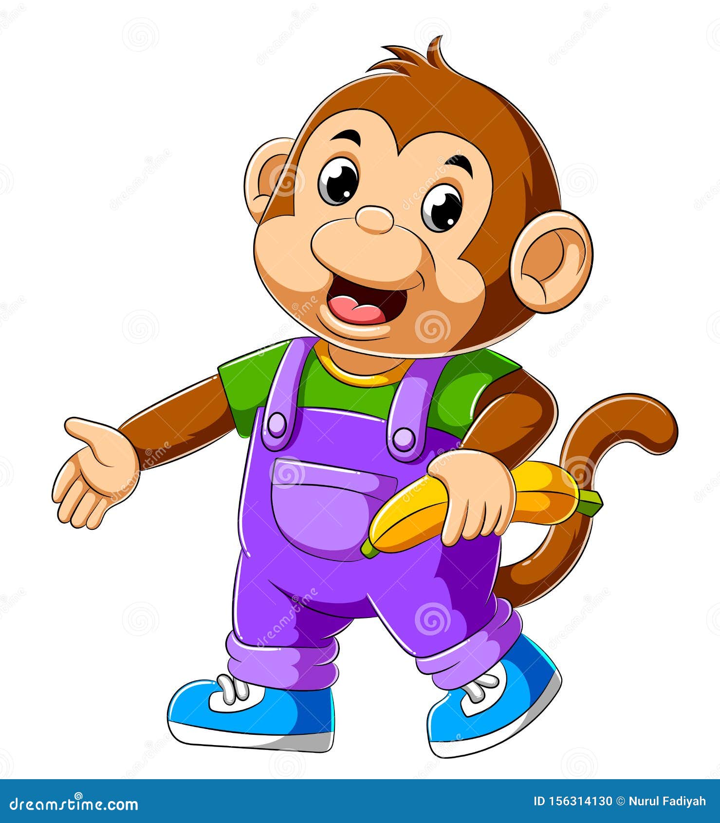 Cartoon Funny Monkey Waving Hand Stock Vector - Illustration of happy ...