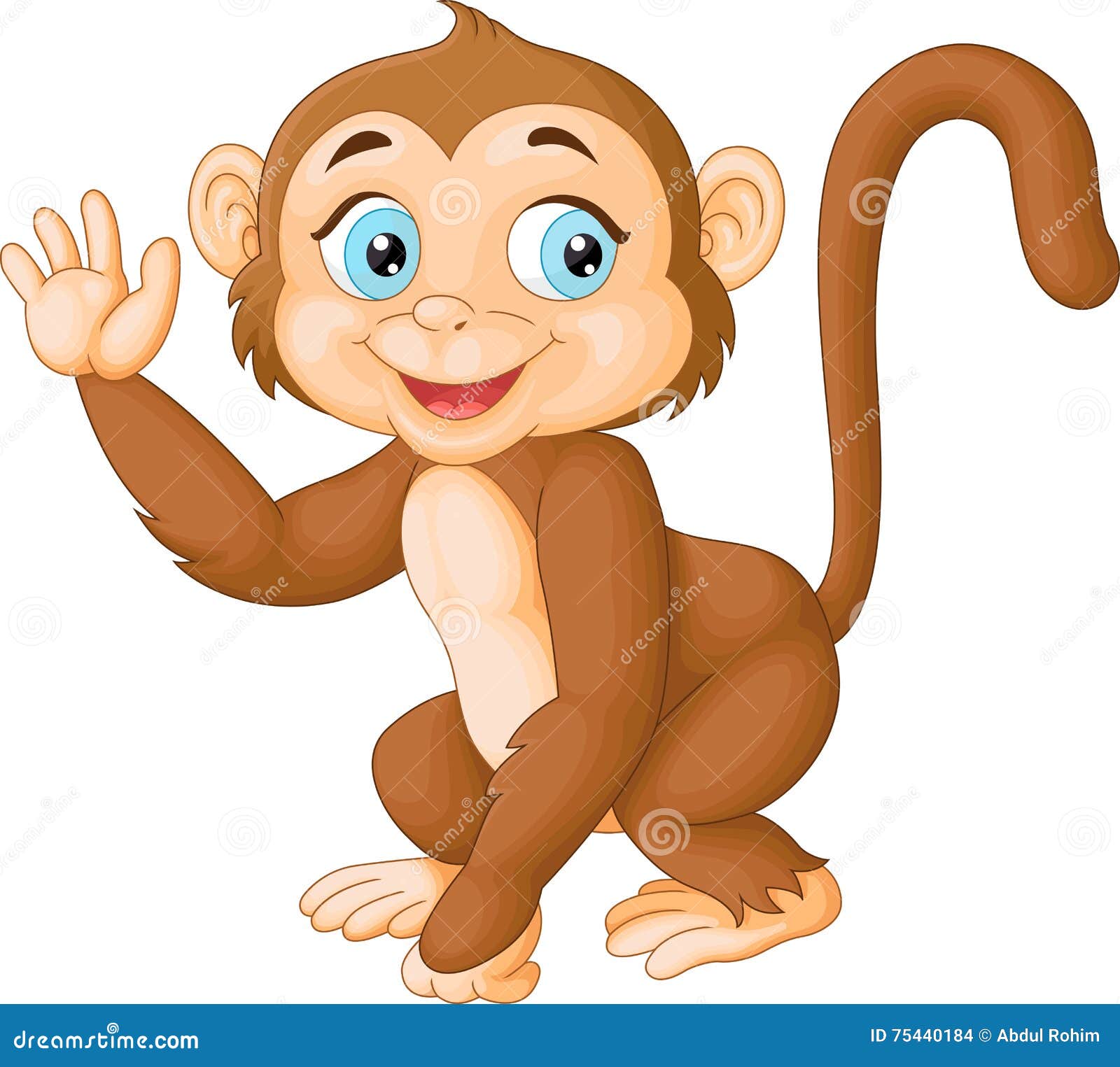 Cartoon Funny Monkey Waving Hand Stock Vector - Illustration of chimp ...