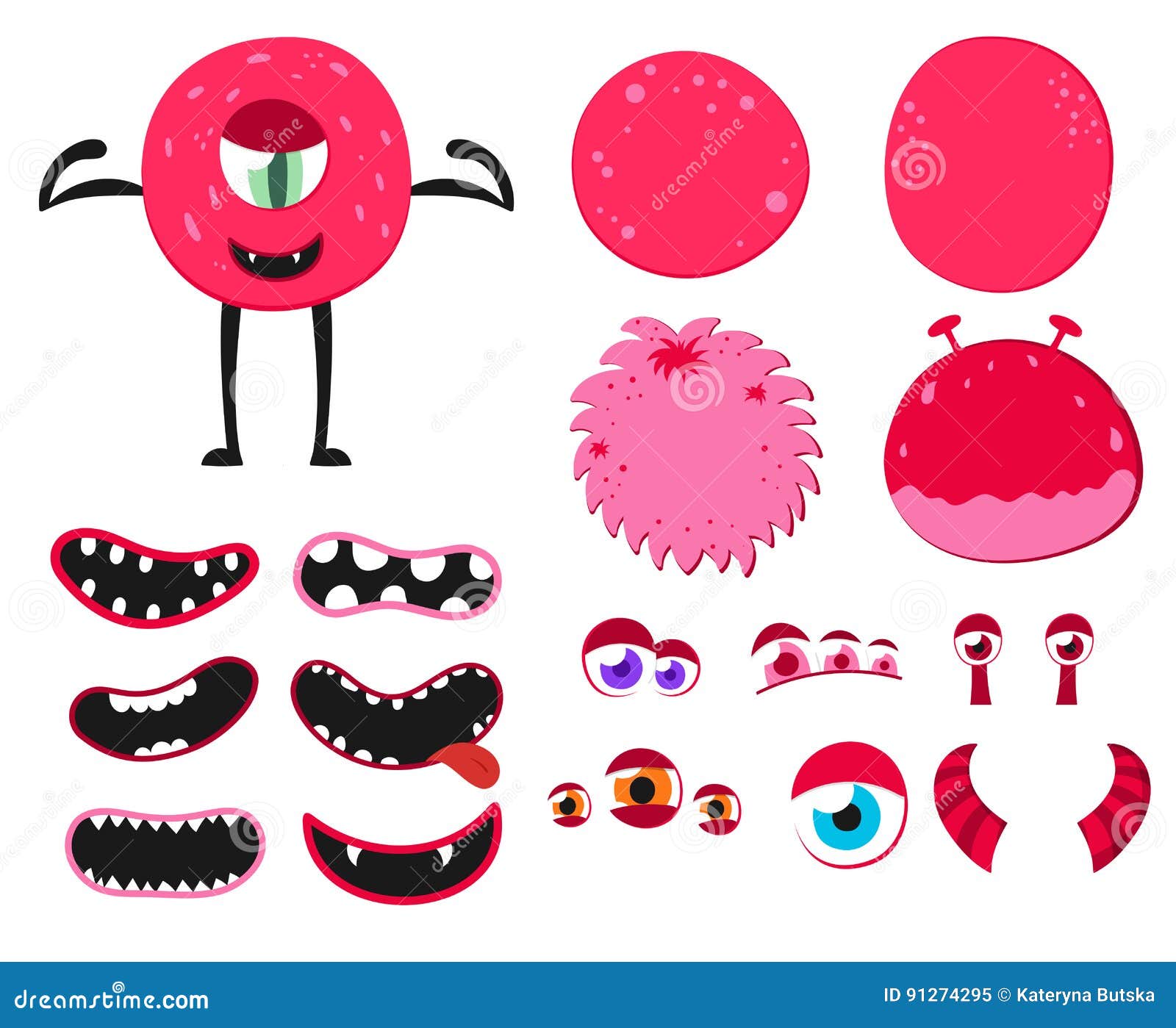 Cartoon Funny Monsters Creation Kit. Create Your Own Monster Set ...