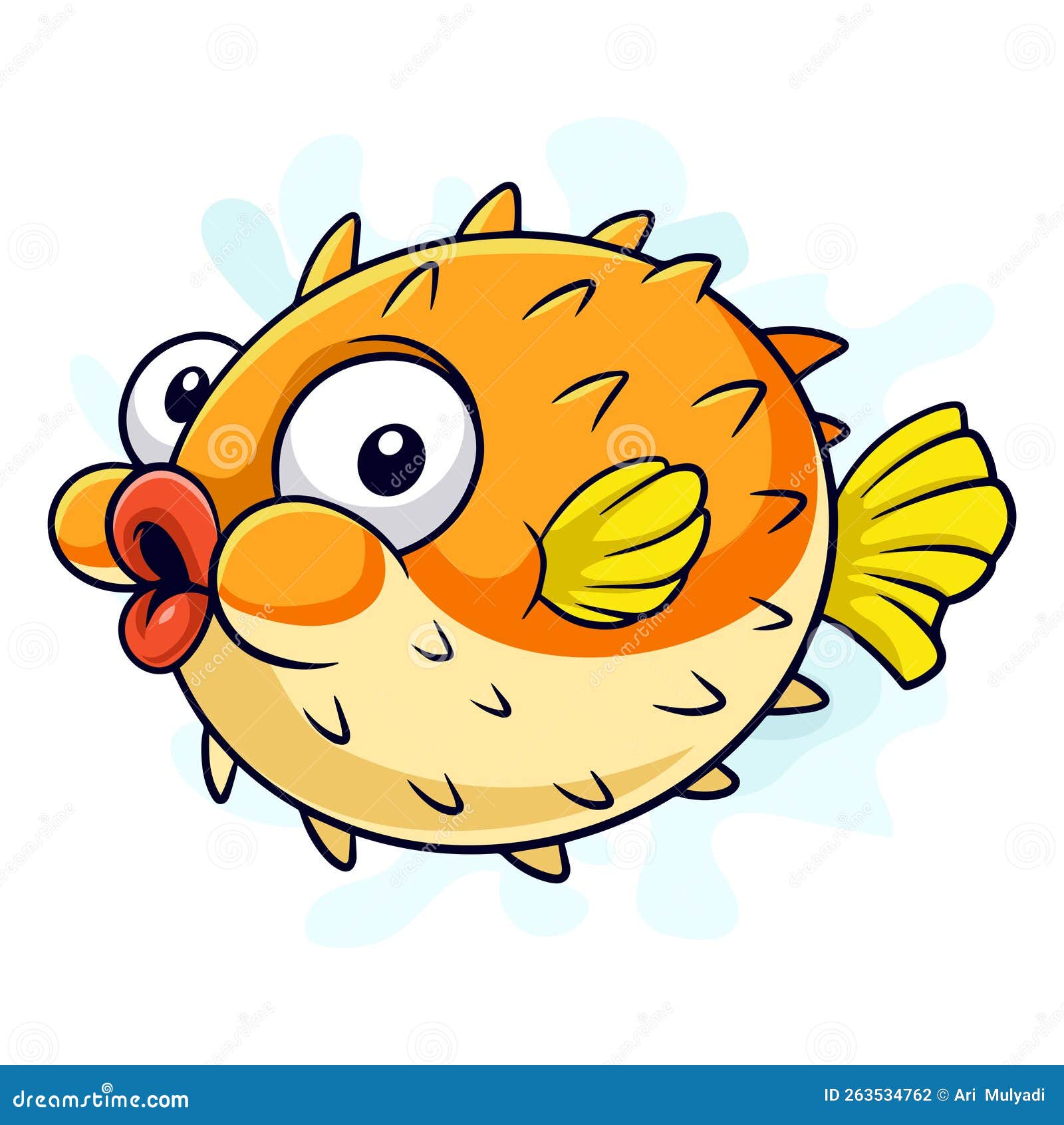 Cartoon Funny Puffer Fish Isolated On White Background Vector ...