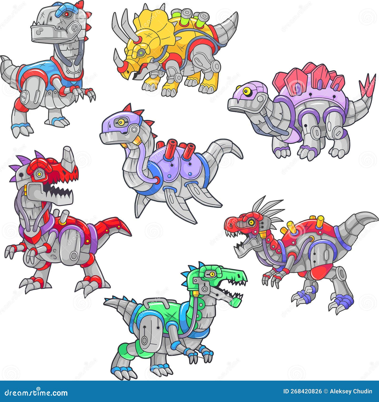 Cartoon Funny Robot Dinosaurs Vector Illustration | CartoonDealer.com ...