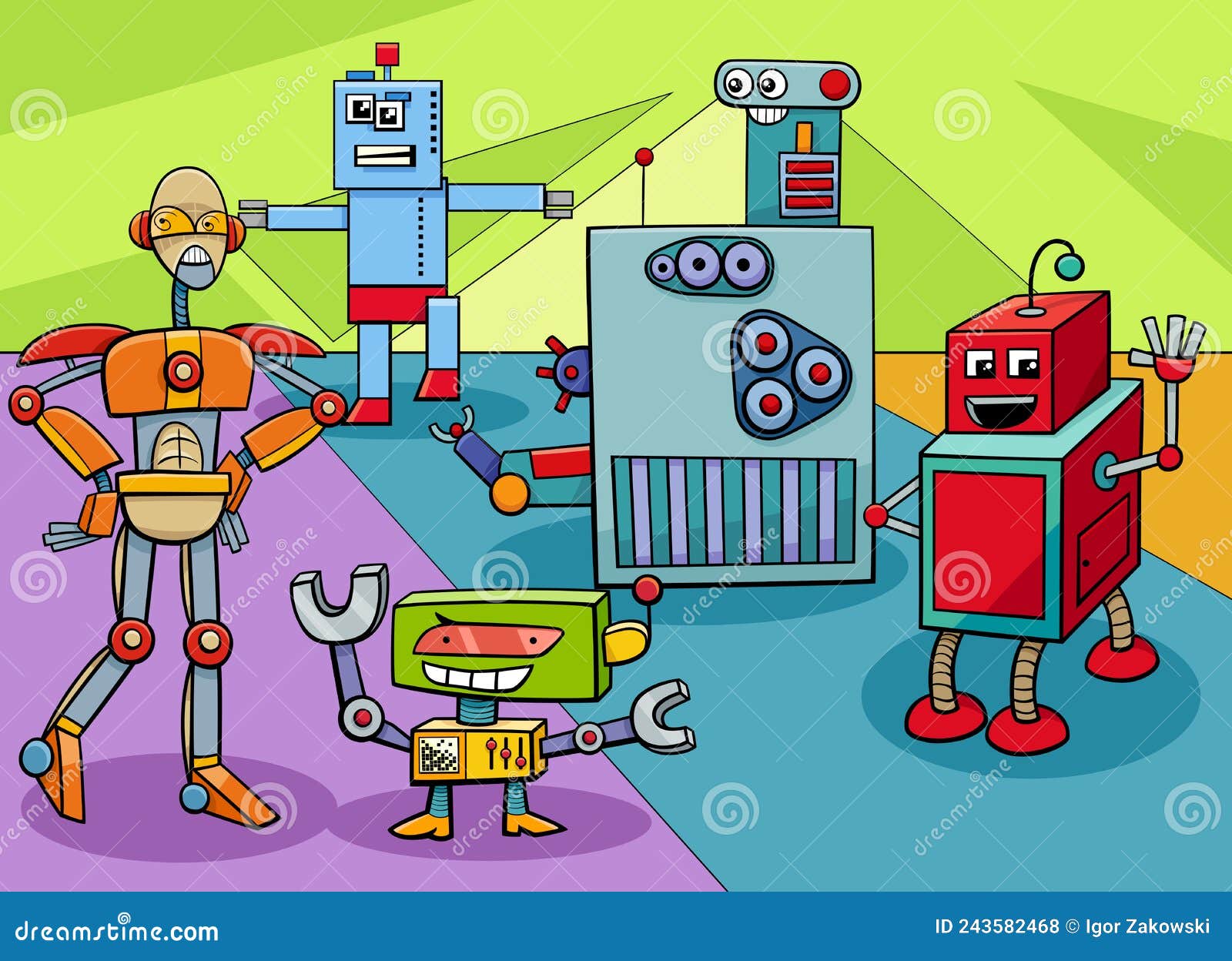 Funny Robots And Droids Cartoon Characters Set Vector Illustration ...