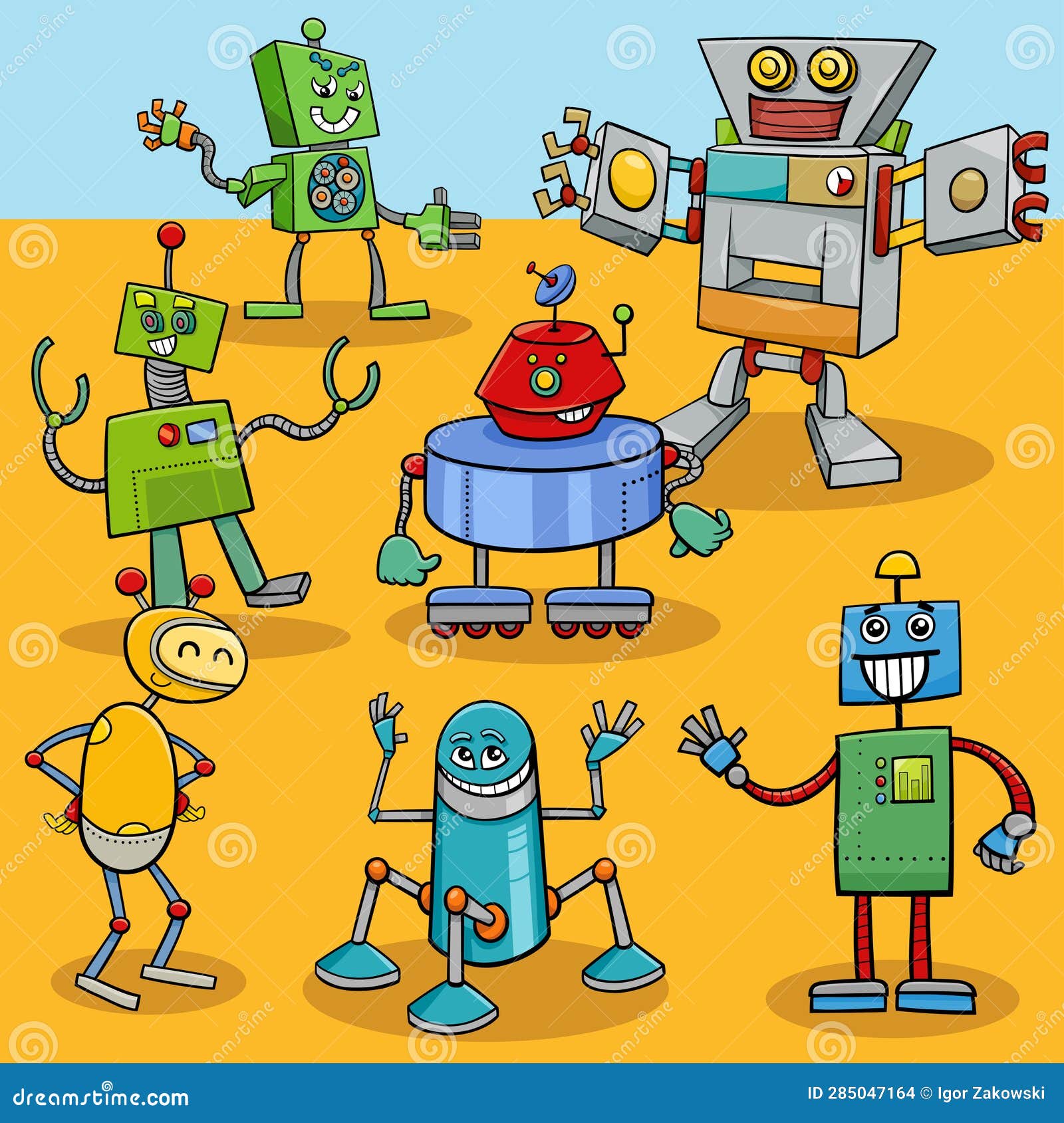 Cartoon Funny Robots and Droids Characters Group Stock Vector ...