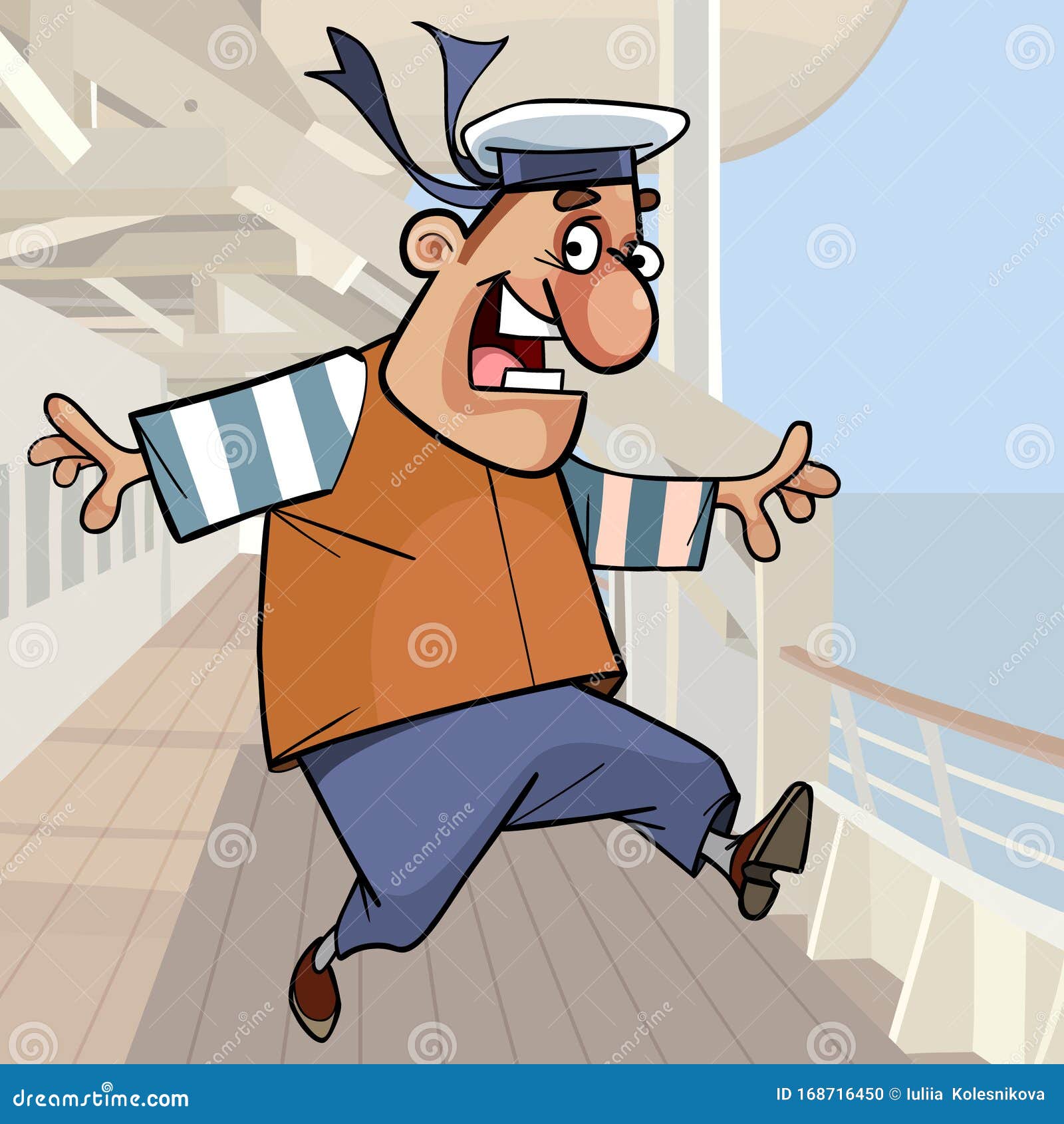 Cartoon Funny Sailor Having Fun on Deck of Ship Stock Vector ...