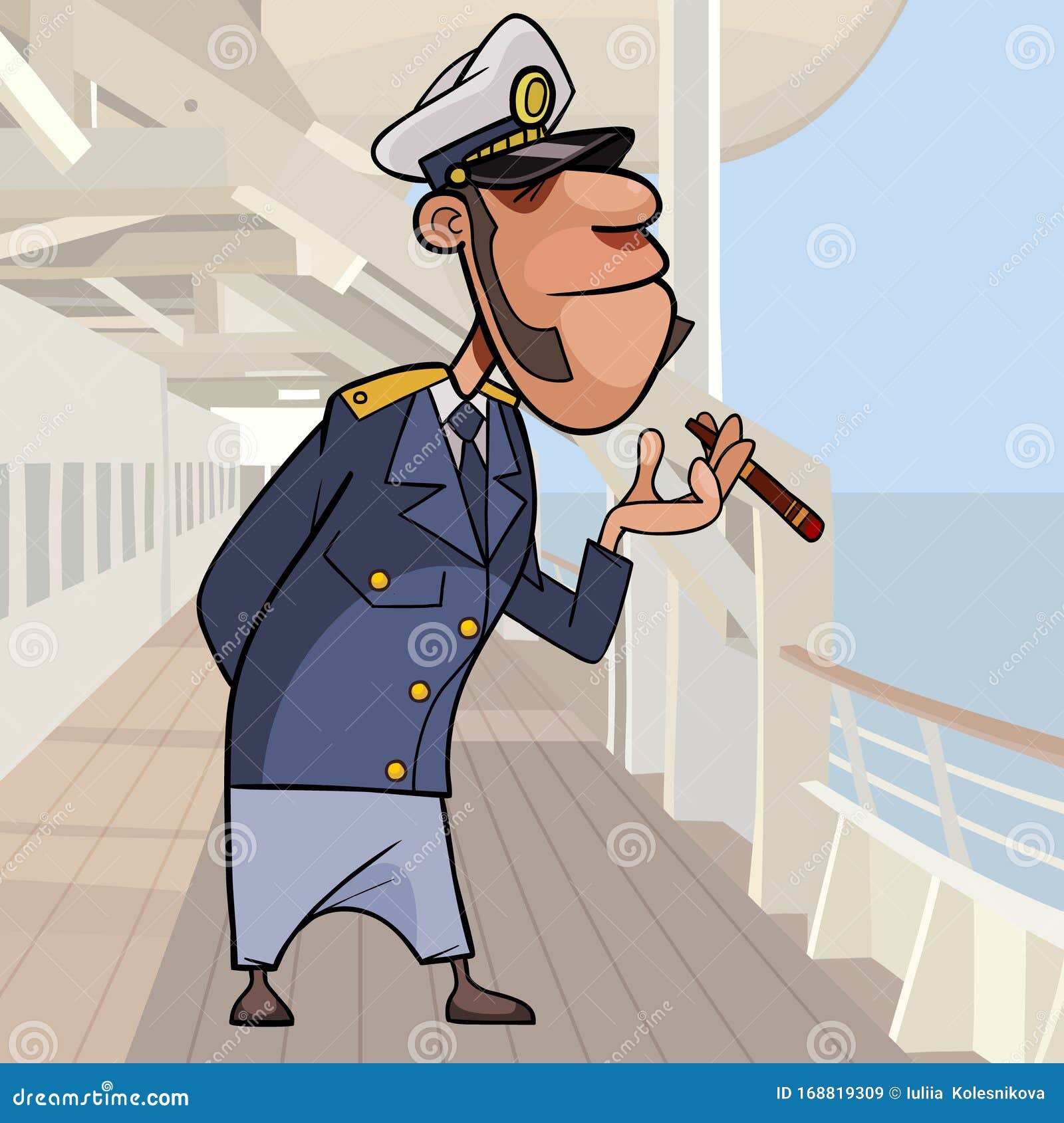 Funny Ship In Cartoon Style. Vessel Sailing In The Waves In The Blue ...