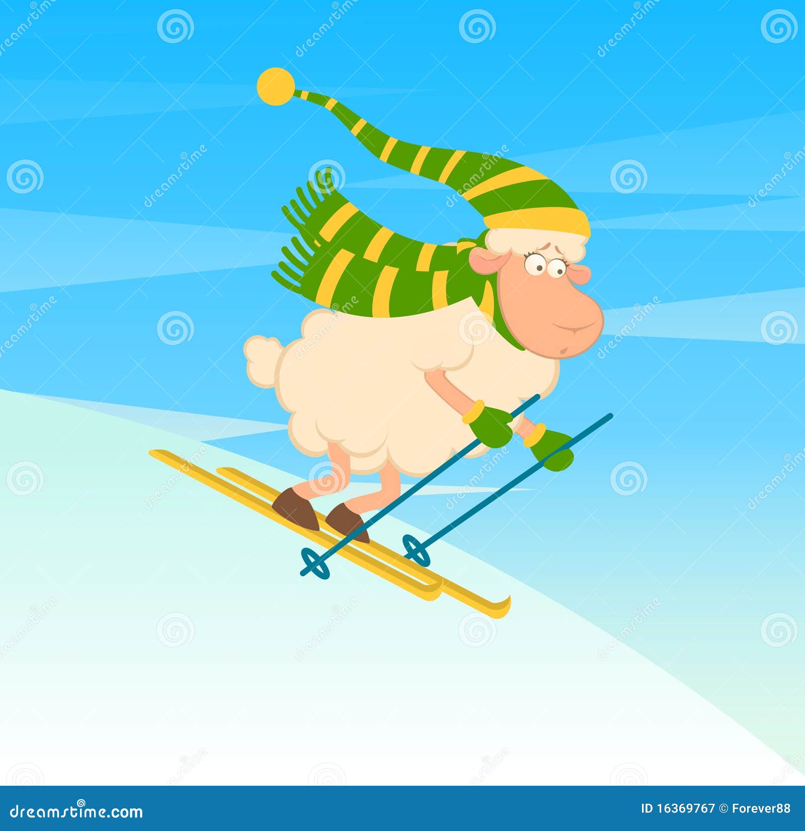 Cartoon funny skier sheep. stock vector. Illustration of extreme - 16369767