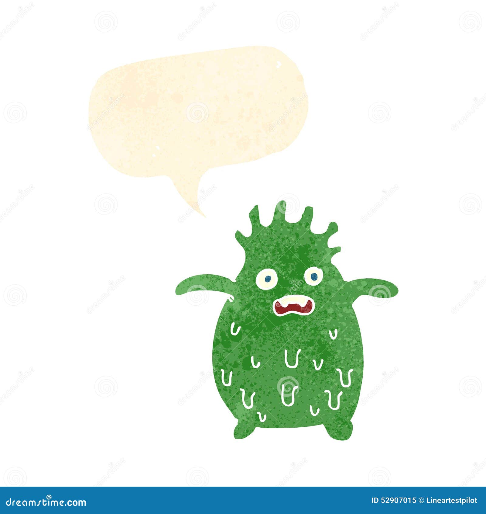 Cartoon Funny Slime Monster with Speech Bubble Stock Illustration ...
