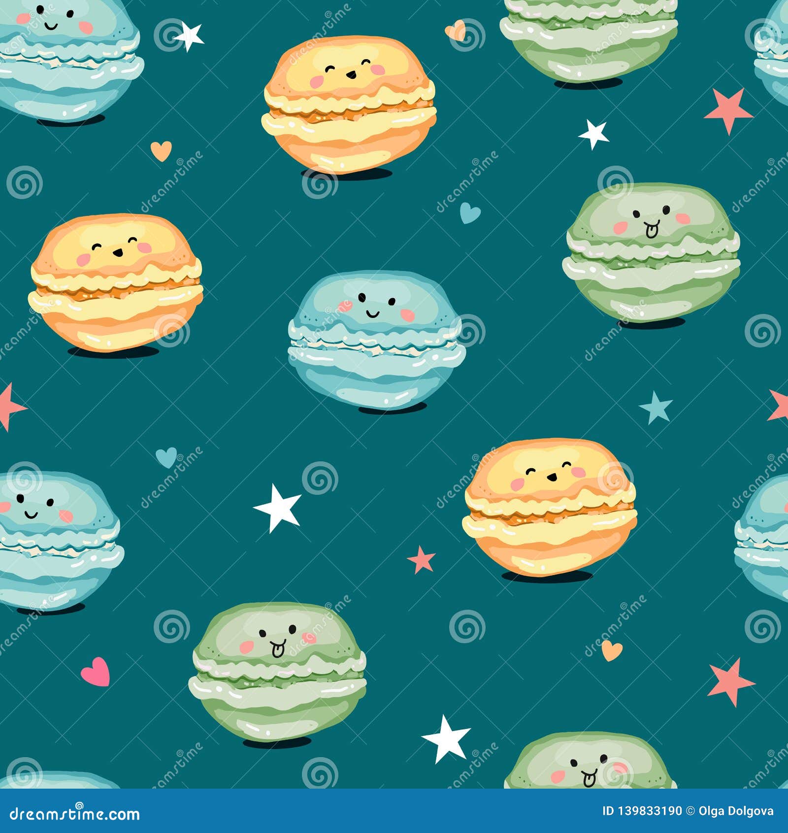 Cartoon Funny Sweets, Macaroons Print Seamless Pattern. Stock Vector ...