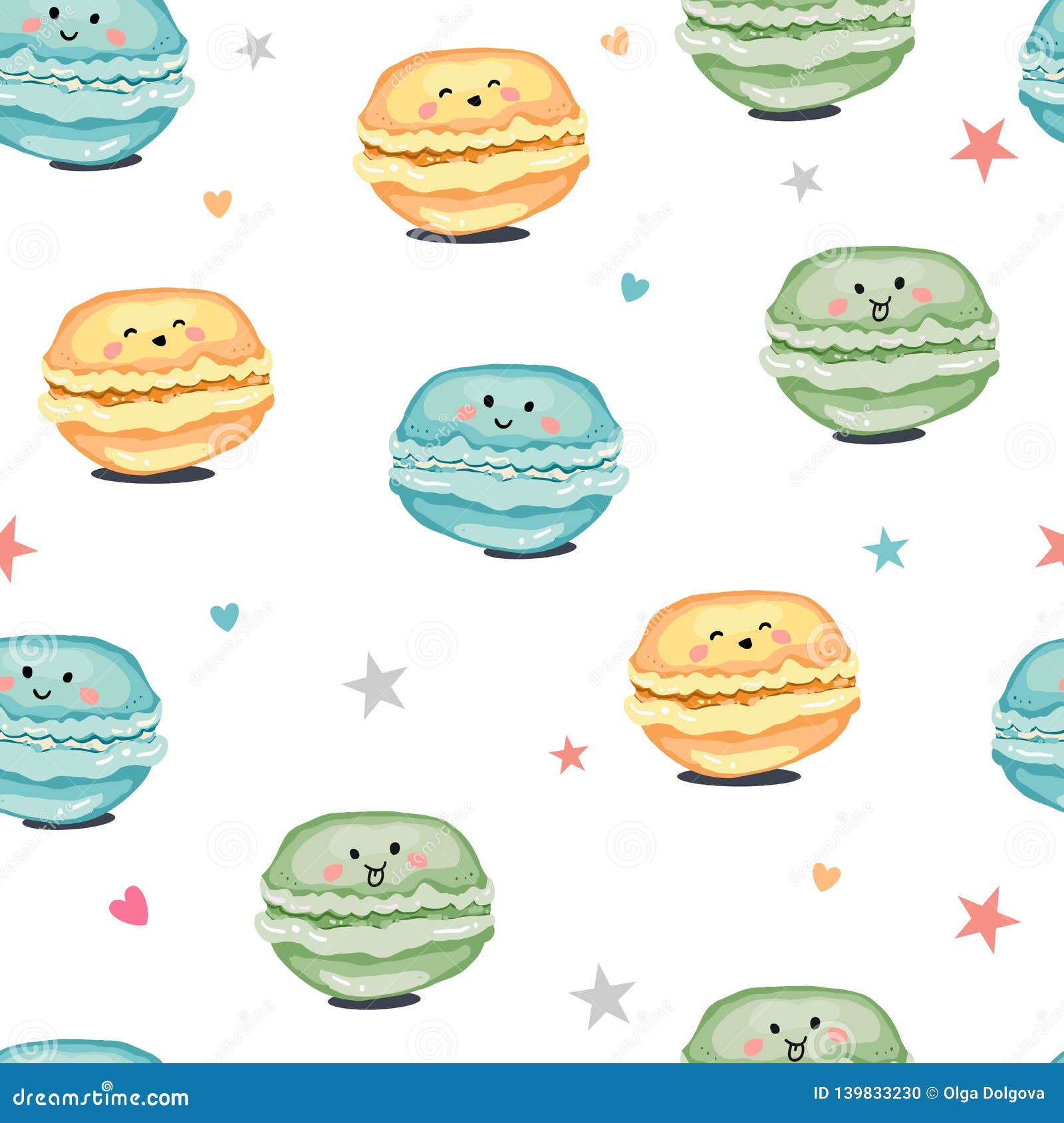 Cartoon Funny Sweets, Macaroons Print Seamless Pattern. Stock Vector ...