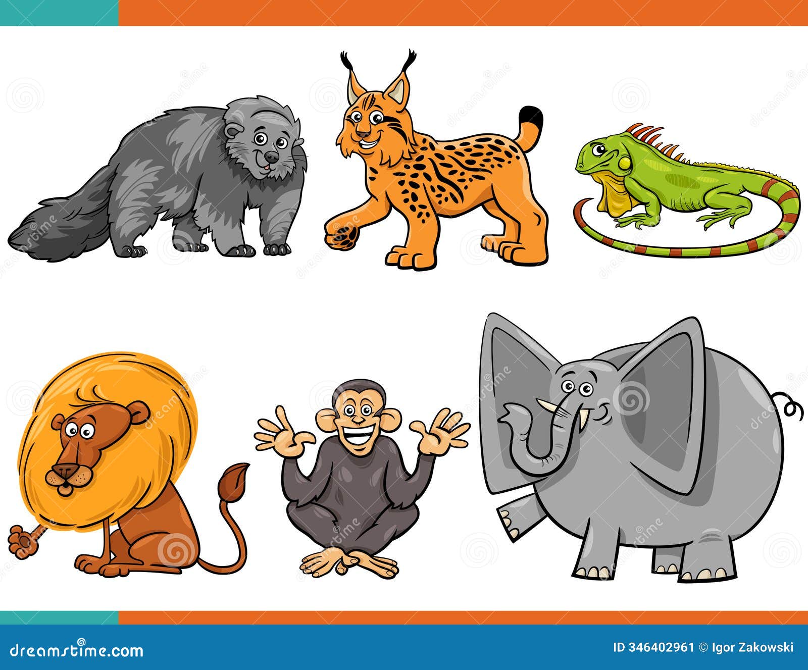 Cartoon Funny Wild Animals Comic Characters Set Stock Illustration ...