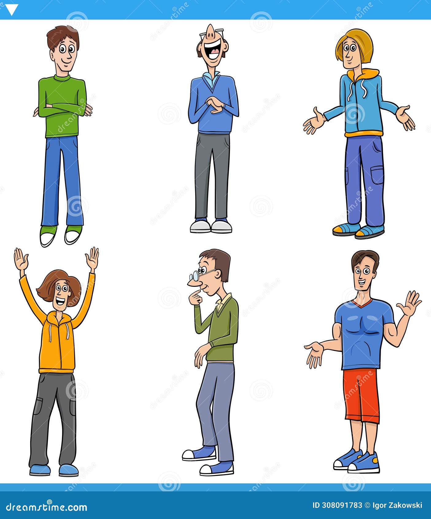 Cartoon Funny Young Men Comic Characters Set Stock Vector ...