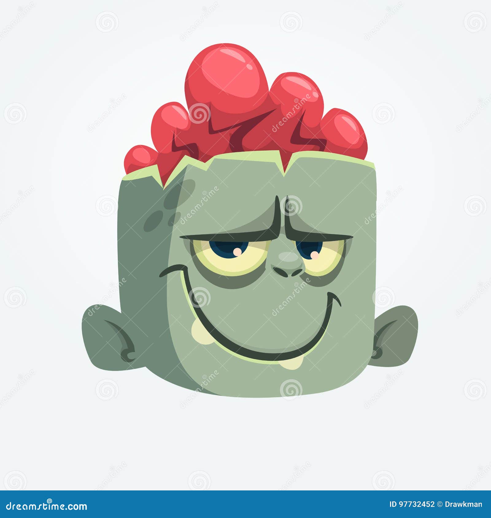Cartoon Funny Zombie Head Smiling. Halloween Vector Illustration. Stock ...