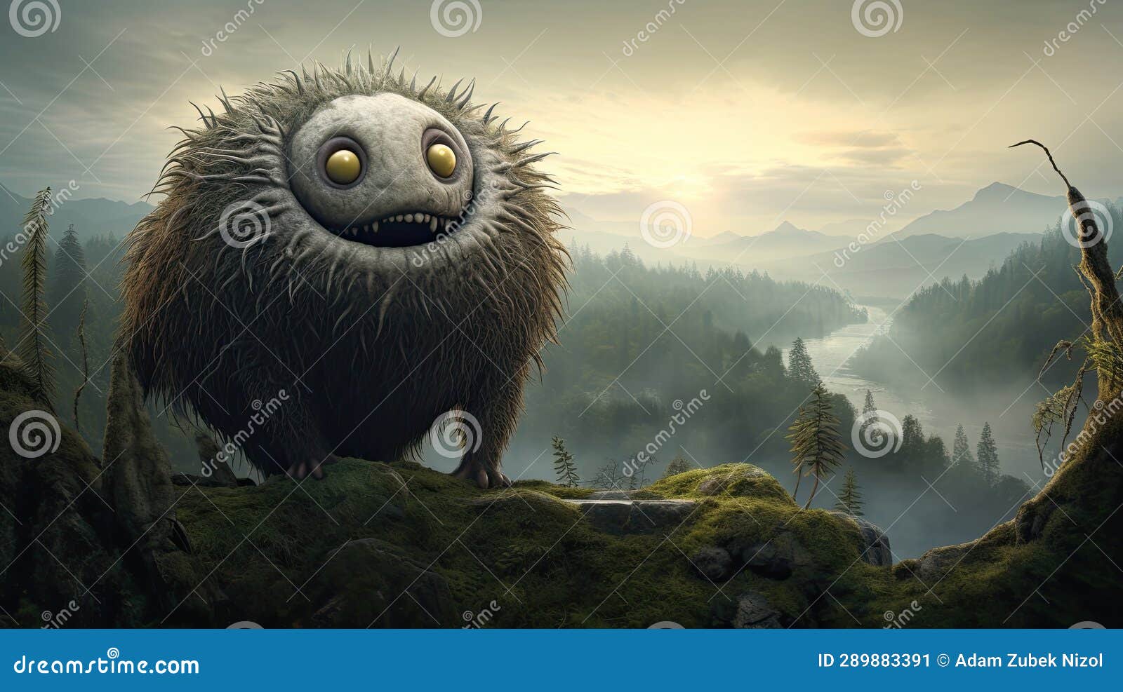 A Cartoon of a Furry Creature Standing on a Rock Stock Illustration ...