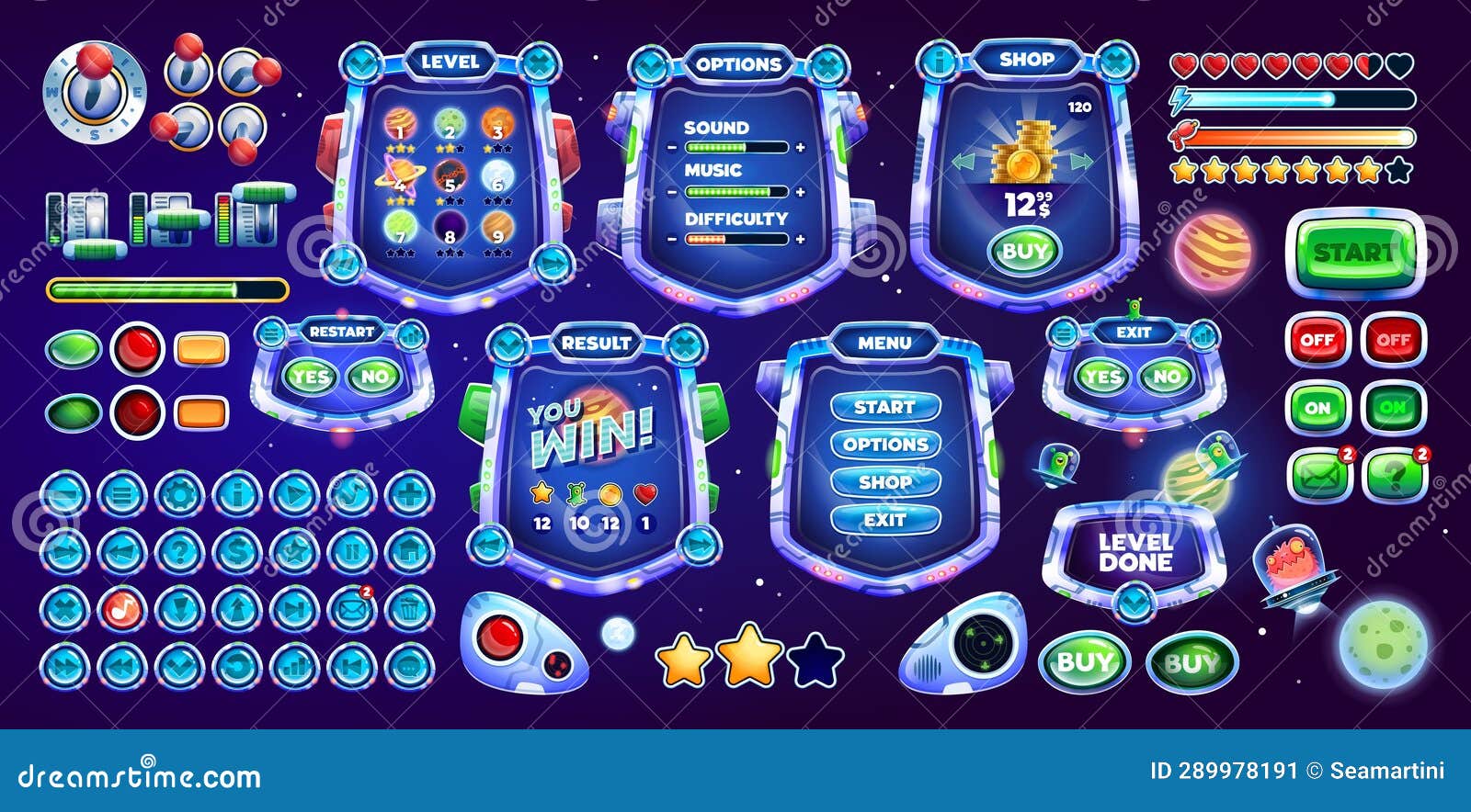 Cartoon Galaxy Space Game Interface, Gui Elements Stock Vector ...