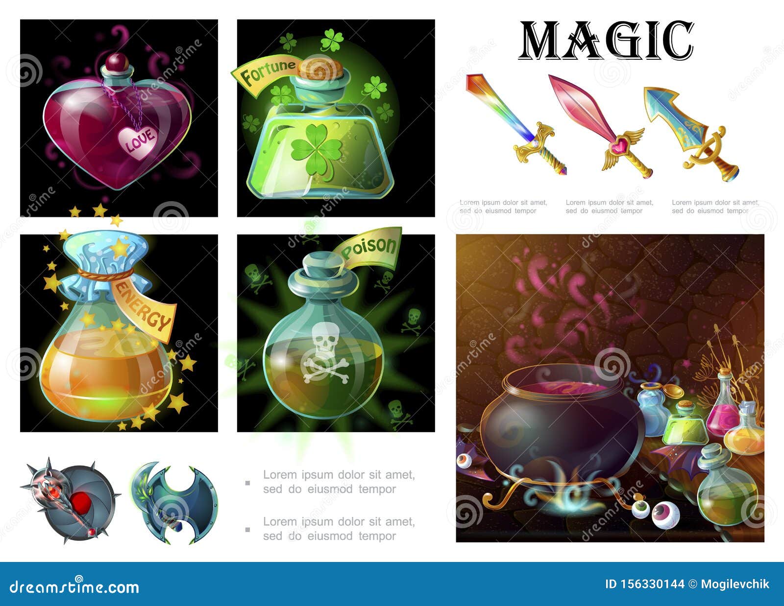 Cartoon Game Magic Elements Composition Stock Vector - Illustration of ...
