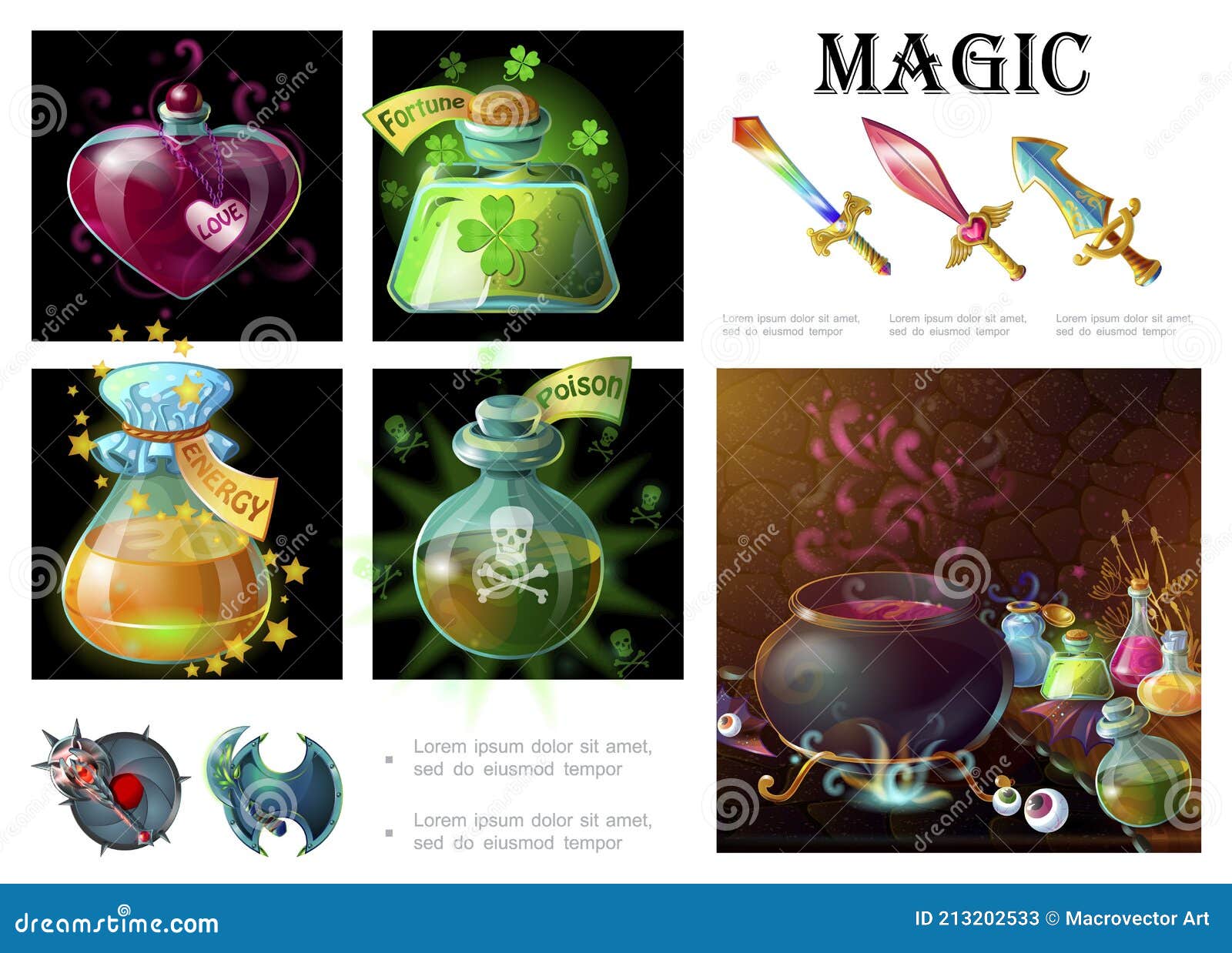 Cartoon Game Magic Elements Composition Stock Vector - Illustration of ...