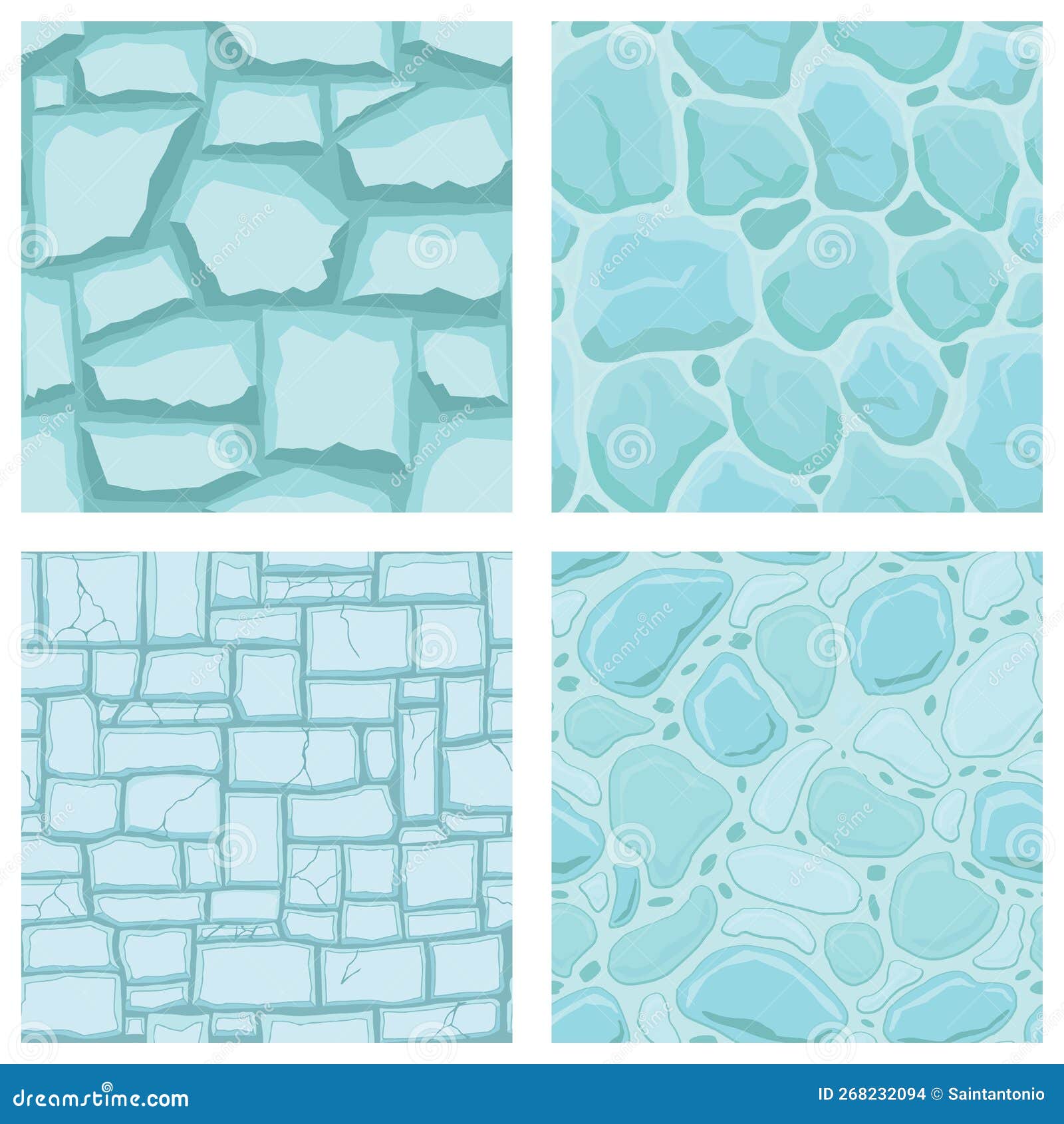 Cartoon Game Textures, Ice Surface Seamless Patterns. Game Assets Walls ...