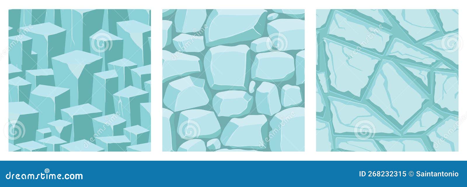 Cartoon Game Textures, Ice Surface Seamless Patterns. Game Assets Walls ...