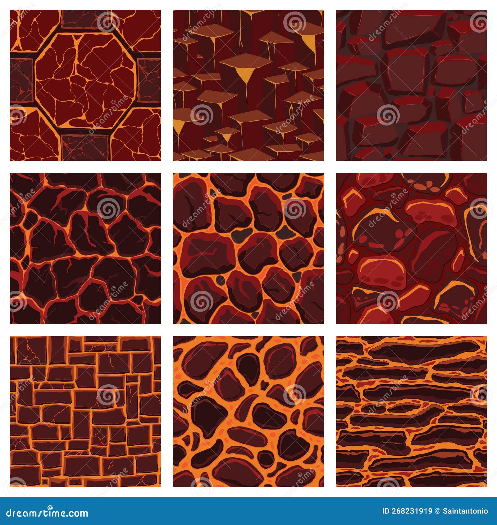Cartoon Game Textures, Lava Surface Seamless Patterns. Game Assets ...