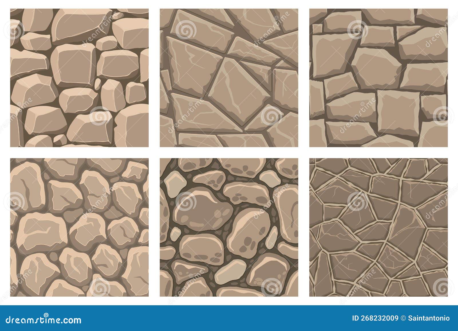 Cartoon Game Textures, Rocks, Dirt and Ground Surface Seamless Patterns ...