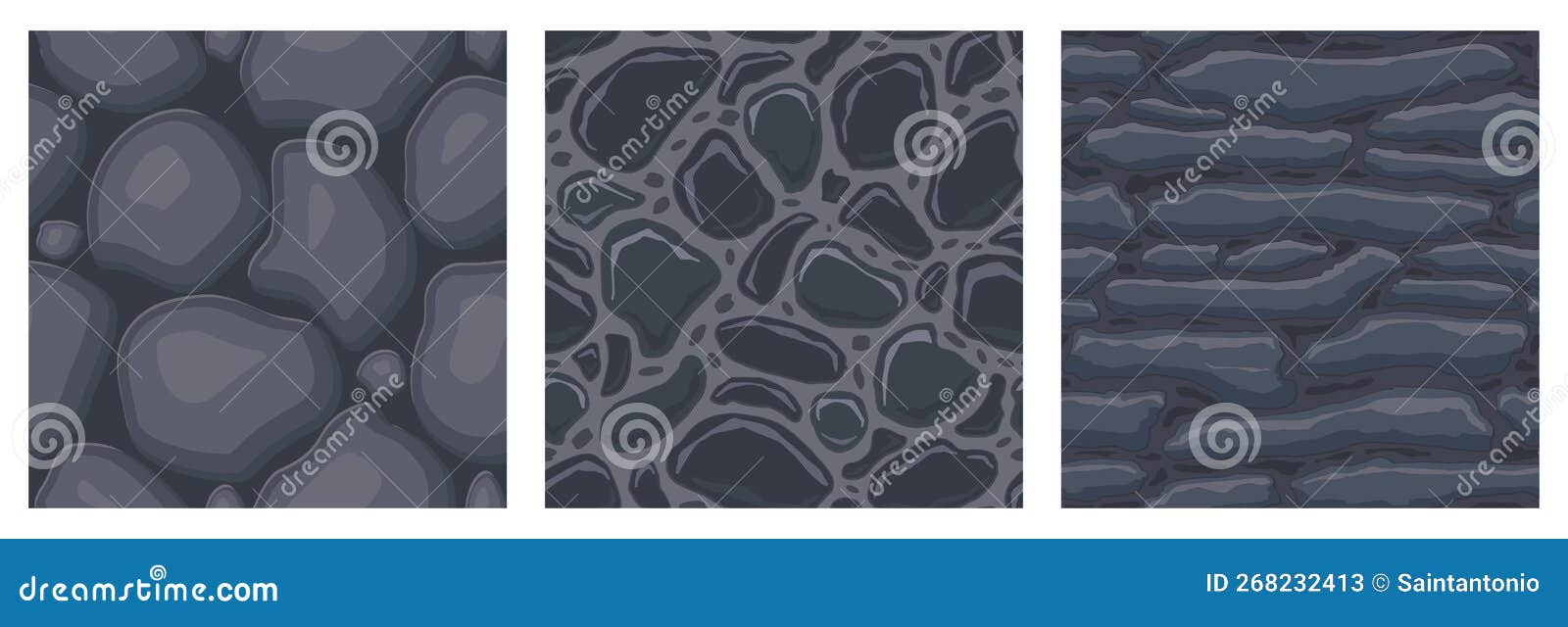 Cartoon Game Textures, Rocks, Dirt and Ground Surface Seamless Patterns ...