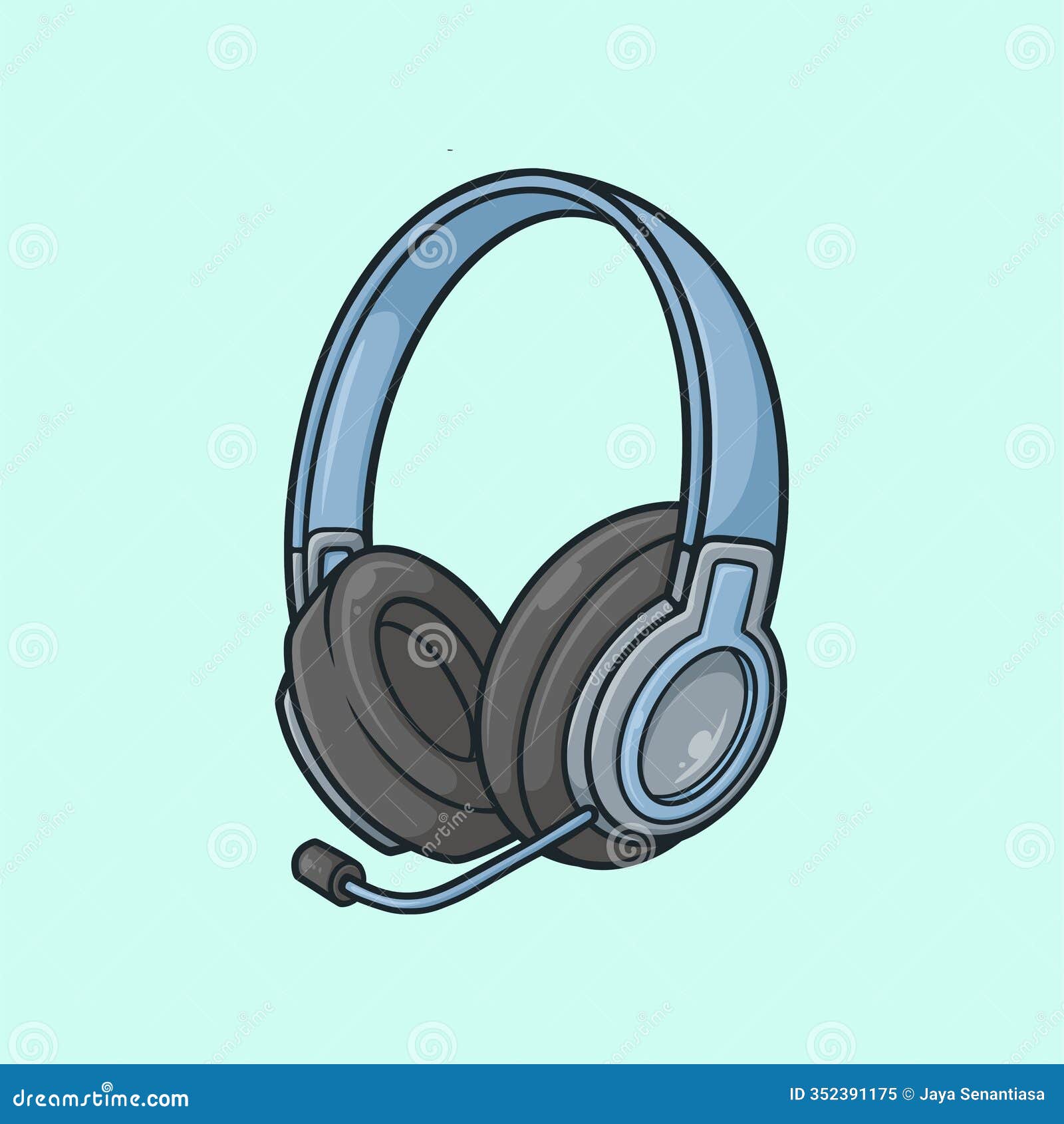 Cartoon Gaming Headset with Mic Blue Color Stock Illustration ...