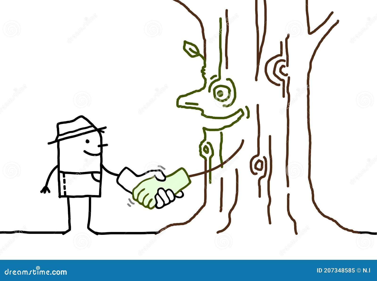 Cartoon Gardener Shaking Hand with a Smiling Tree Trunk Stock Vector ...